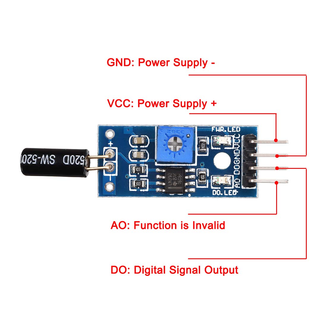 uxcell® Angle Sensor Module SW-520D Ball Switch Tilt Sensor Module for Arduino
