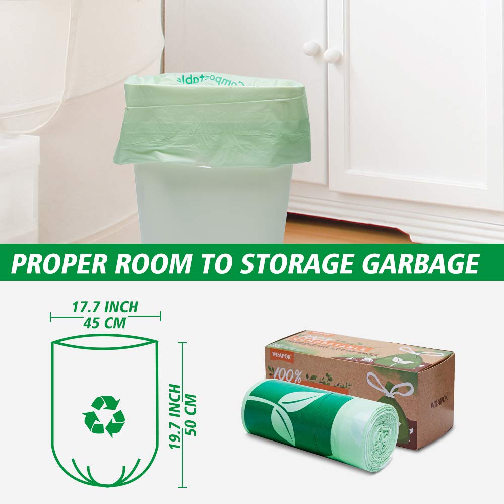 WRAPOK 100% Compostable Drawstring Kitchen Trash Bag Biodegradable ASTM D6400 Disposable Food Waste Bags, 4 Gallon, 30 Count