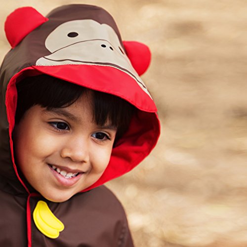 Skip Hop Zoo Little Kid-Toddler Hooded Raincoat for Boys/Girls, Monkey, Brown (Size 2)
