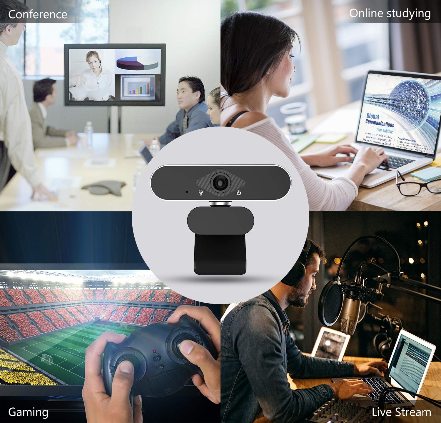 Wennyn Webcam 1080P HD with Microphone & Privacy Cover, USB Web Cam with Live Streaming HD Video for Mac, PC, Computer and Laptop, Wide Angle Lens 1080P Web Camera with 360 Degree Flexible Mount