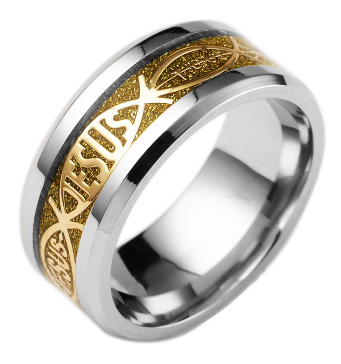 Tanyoyo 8mm Mens Womens Stainless Steel Jesus Rings Wedding Bands Promise Size 6-13 (8)