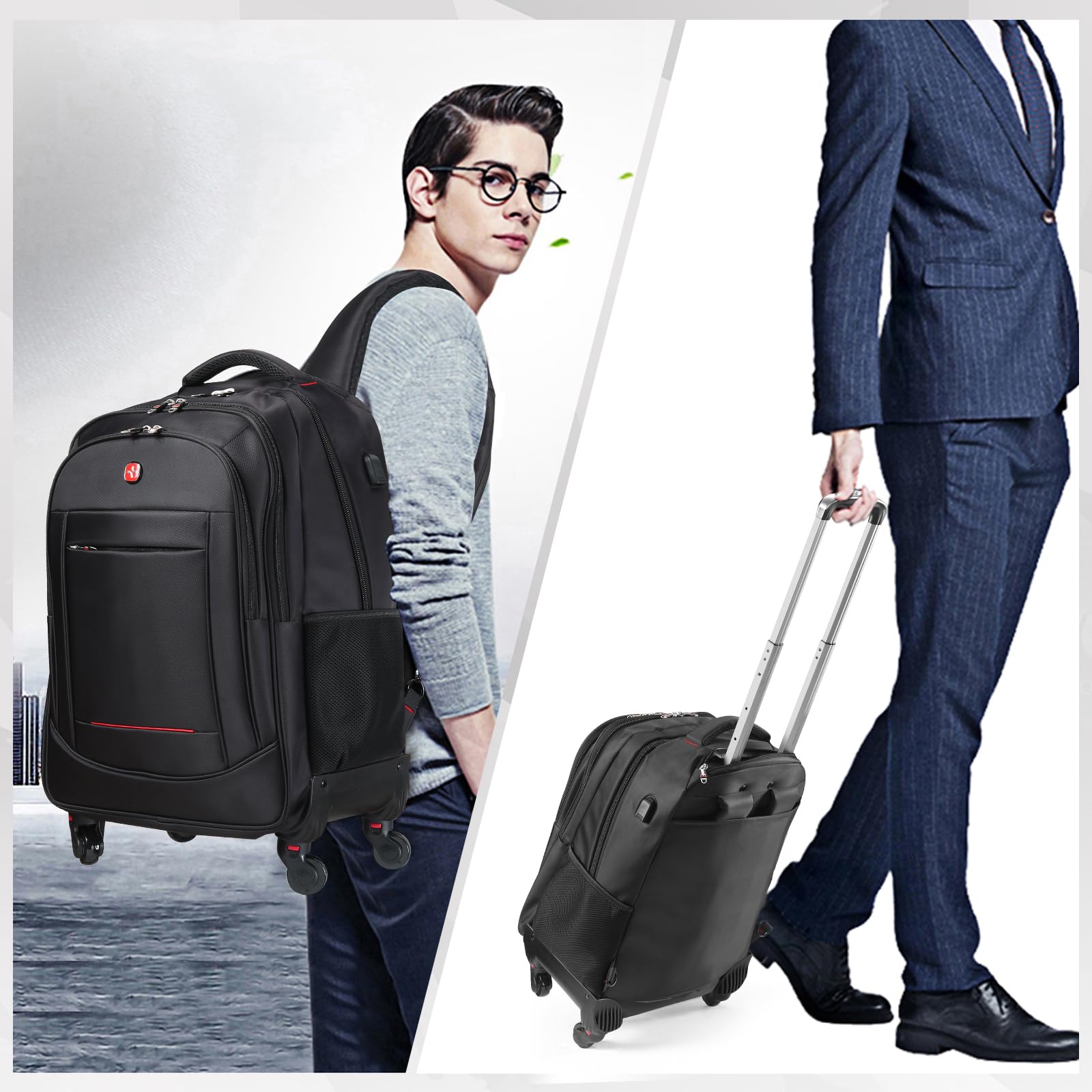 StarCloud 4-Wheel Rolling Backpack (23x14.8x9.5 in): 18.4-Inch Wheeled Travel Laptop Backpack for Business, Water-Resistant Backpack with Wheels, Roller Backpack for Travel and Commuting
