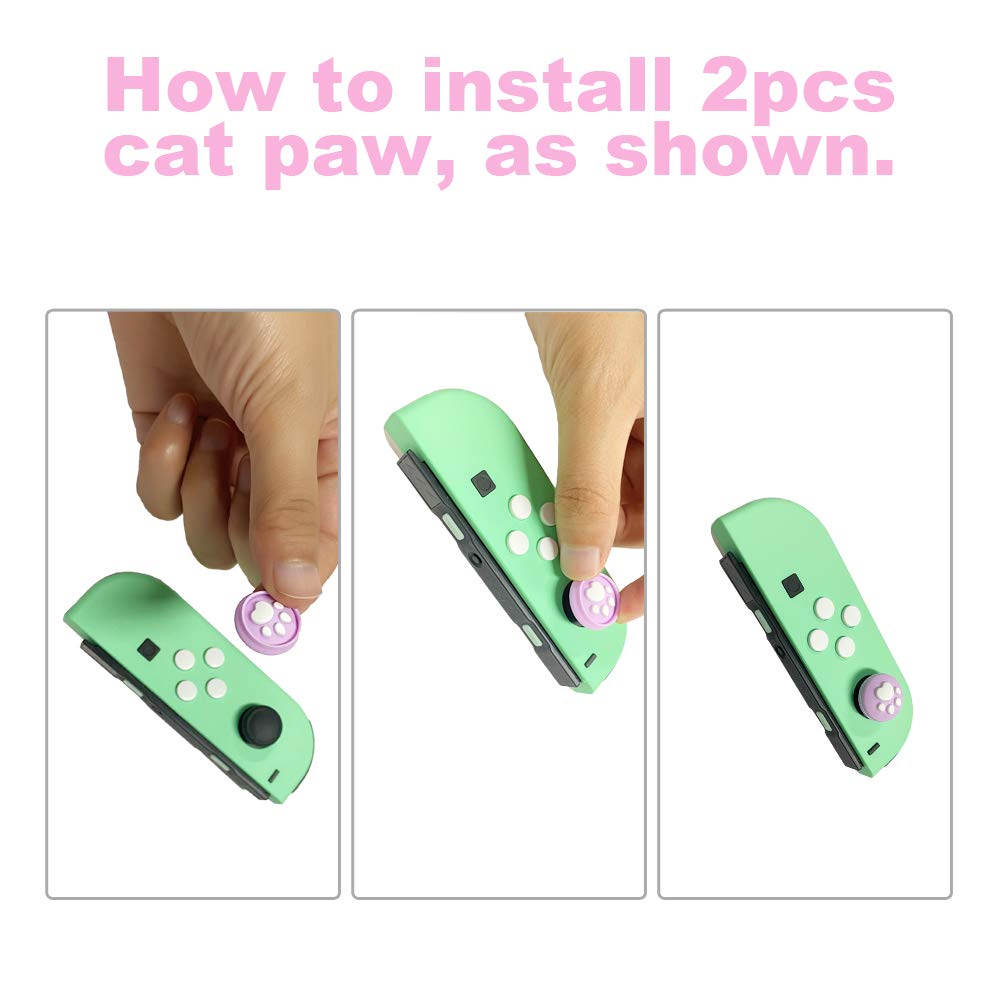 Topsolid NS Switch Joycon Replacement ABXY Direction Keys & Cat Claw Design Thumb Grip Caps, Pink Purple Soft Silicone Cover Joystick Cap for Nintendo Switch & Oled, JoyCon Shell & Tools NOT Included