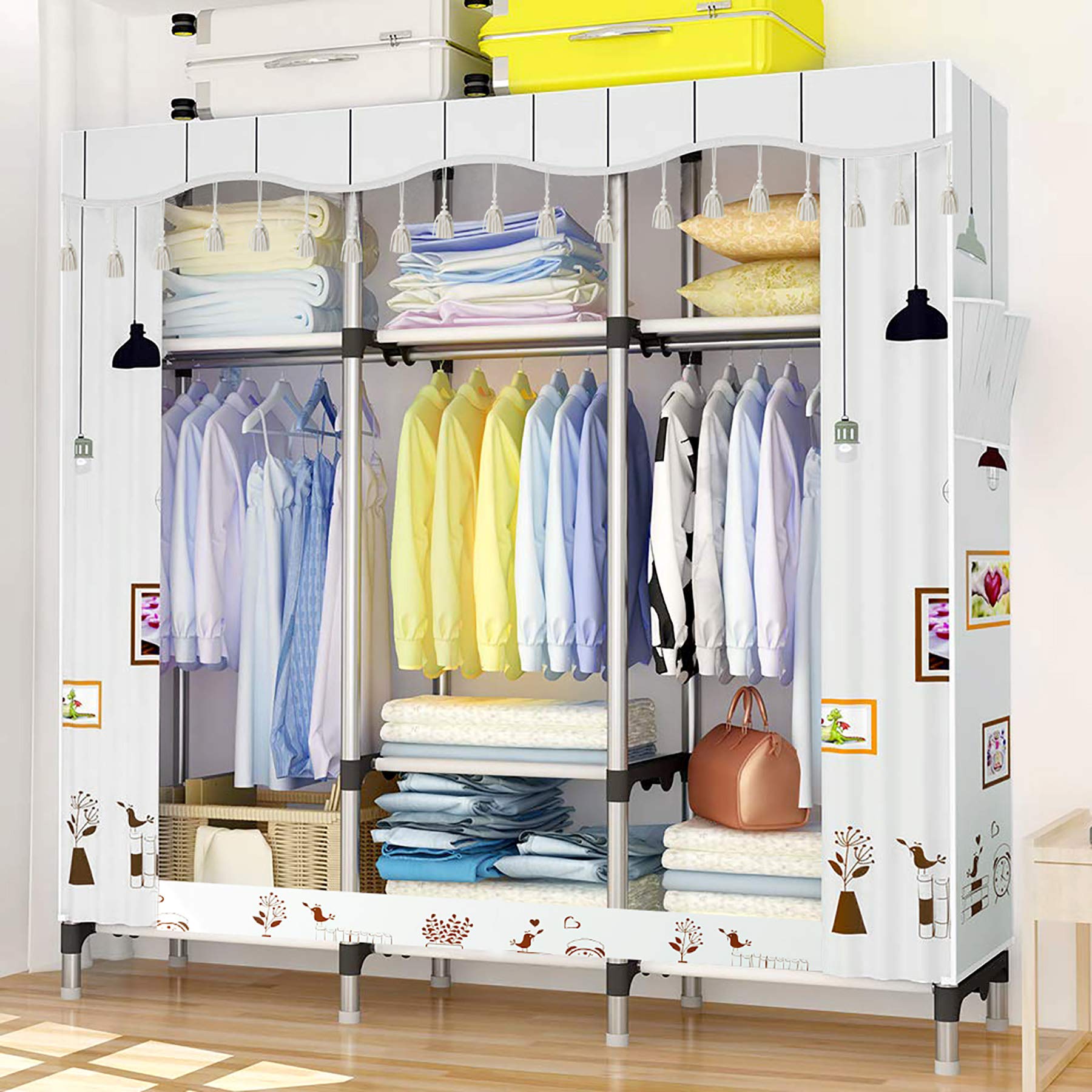 UDEAR Portable Canvas Wardrobes Clothes Storage Shelves Storage 25mm Beige