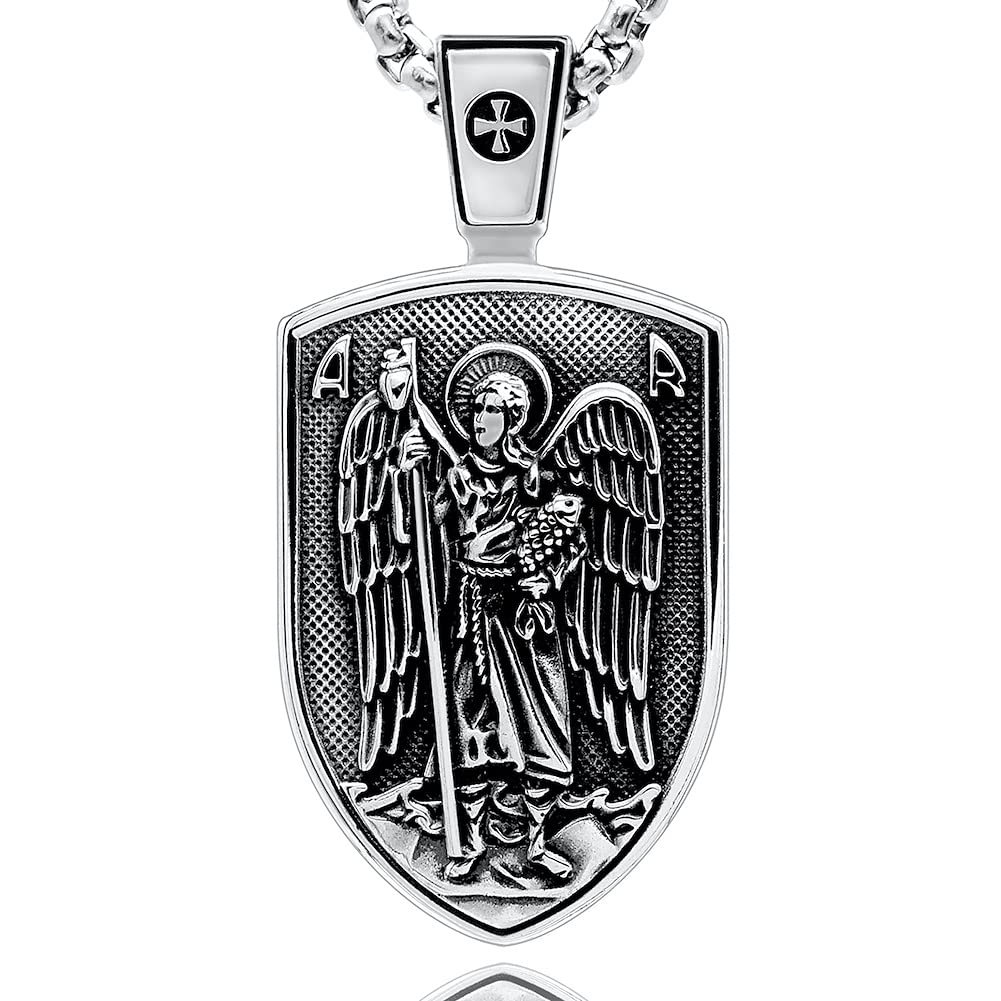 VENICEBEE® Archangel St. Raphael Protect Us Medal Saint Healer Angel Christian Amulet Solid 925 Sterling Silver Pendant Necklace + Velvet Pouch, Polishing Cloth, Fine Gift Box