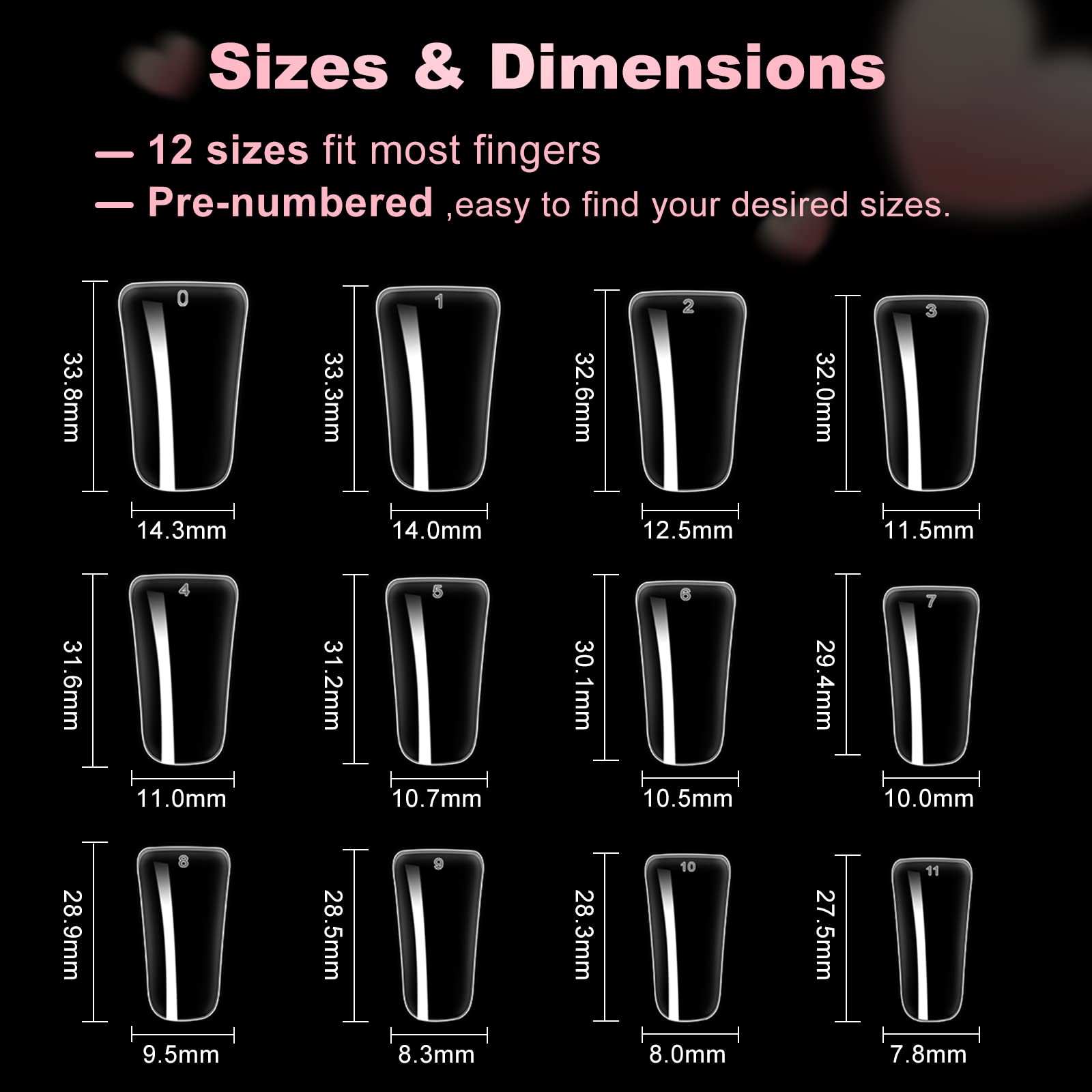 SINOKAME 500 Pcs Duck Nail Tips Half Cover,Clear Duck Fan Flare Nail Tips for Acrylic Nails,Wide French False Nail Tips Y2K Vibe With Random Charms,10 Sizes