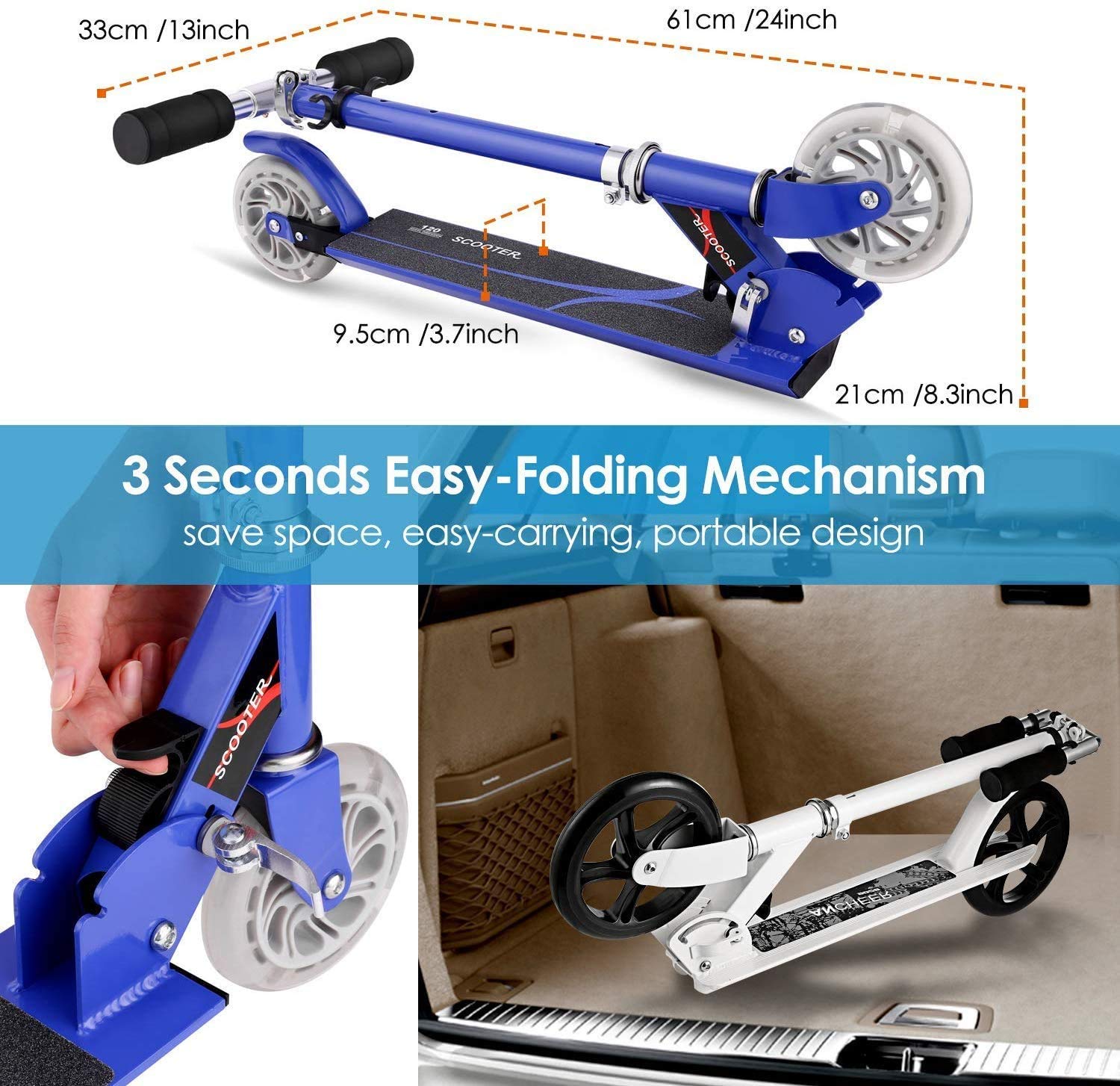 WeSkate Scooter for Kids Foldable 2 Wheel Light Up Kick Scooter for Girl Adjustable Height Gift for 3-14 Years