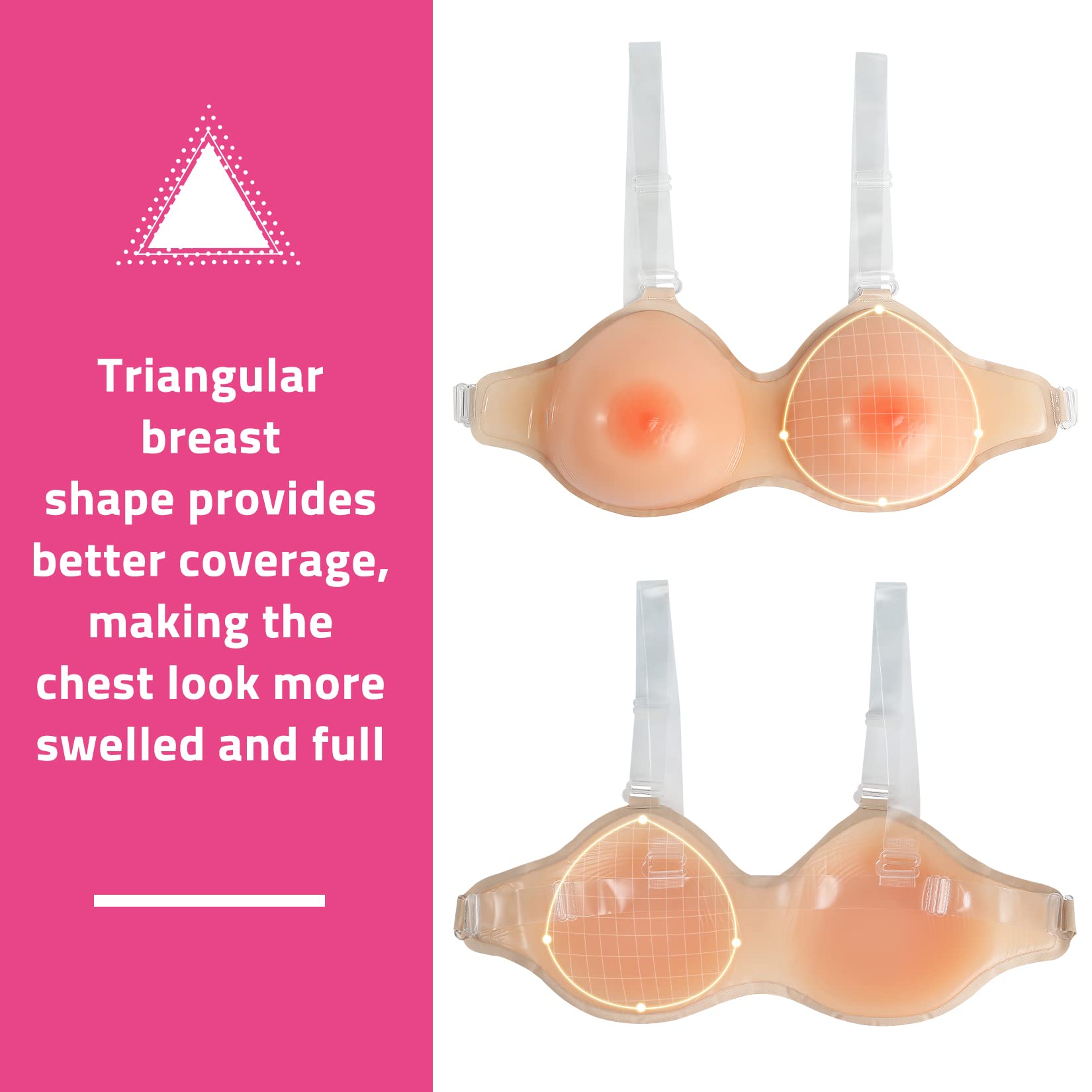 Vollence Durable B Cup Strap on Silicone Breast Form with Shoulder Strap Fake Boobs False Breast for Mastectomy Prosthesis Crossdresser Transgender Cosplay