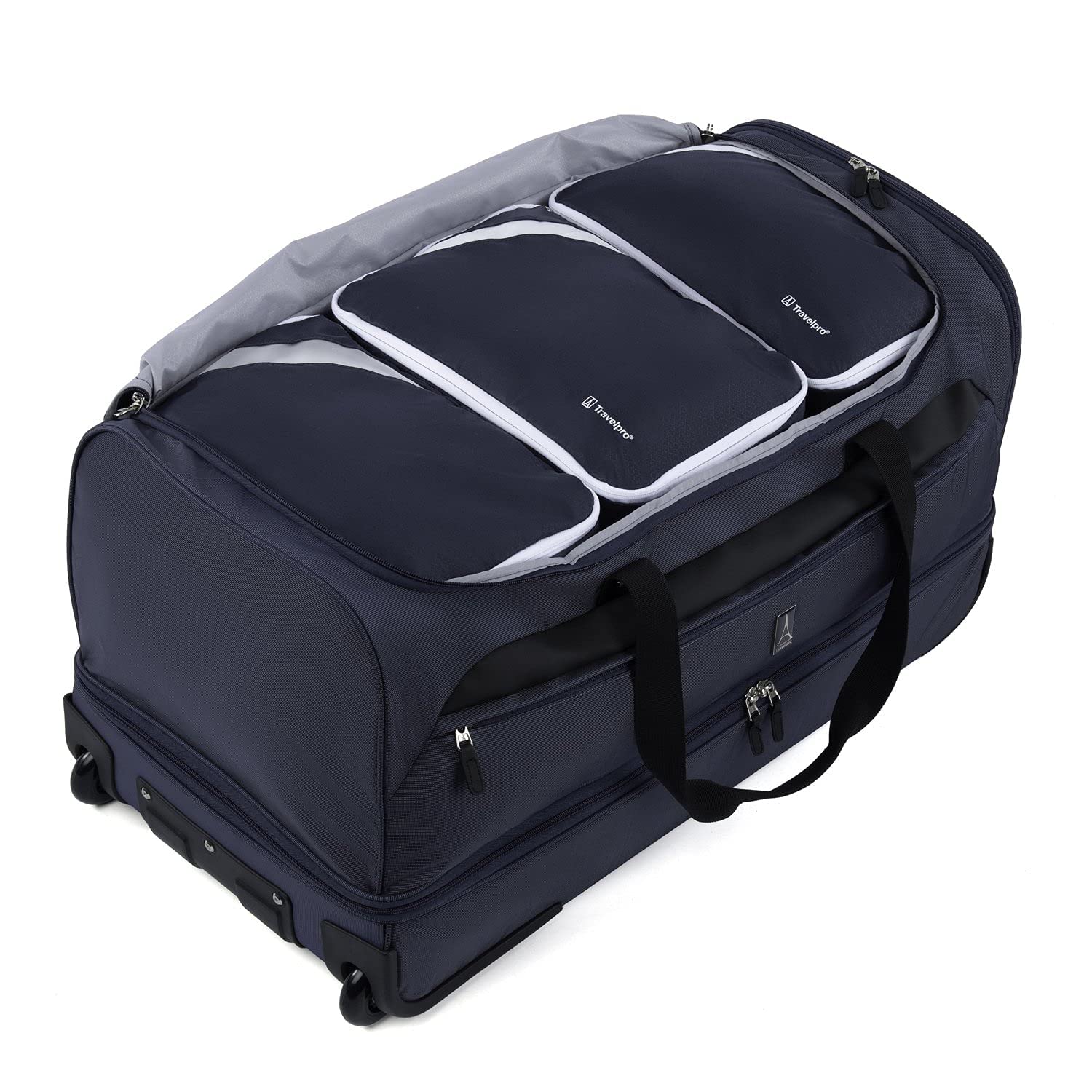 Travelpro Roadtrip 30" Drop-Bottom Wheels Rolling Duffel Bag Luggage 3 Large Packing Cubes Included Men, Women, Navy, Inch