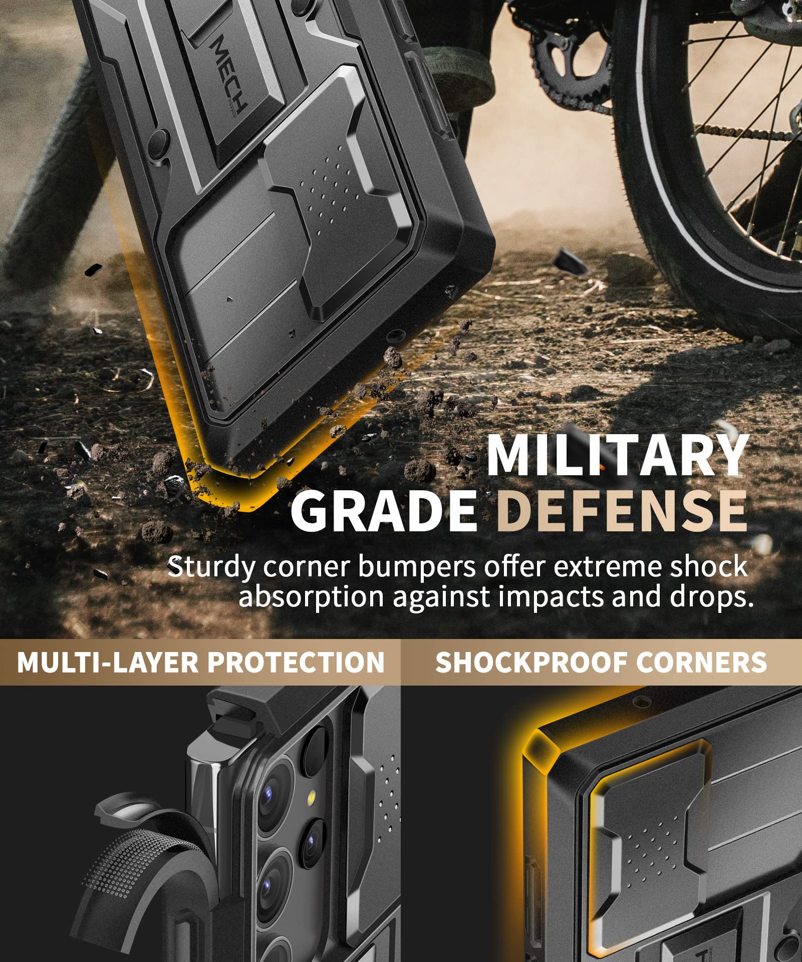 Tongate for Samsung Galaxy S23 Ultra Case, [Bulit-in Slide Camera Cover & Screen Protector] [2 Front Frame] Military Grade Shockproof S23 Ultra Phone Case with Kickstand & Belt-Clip 6.8", Black