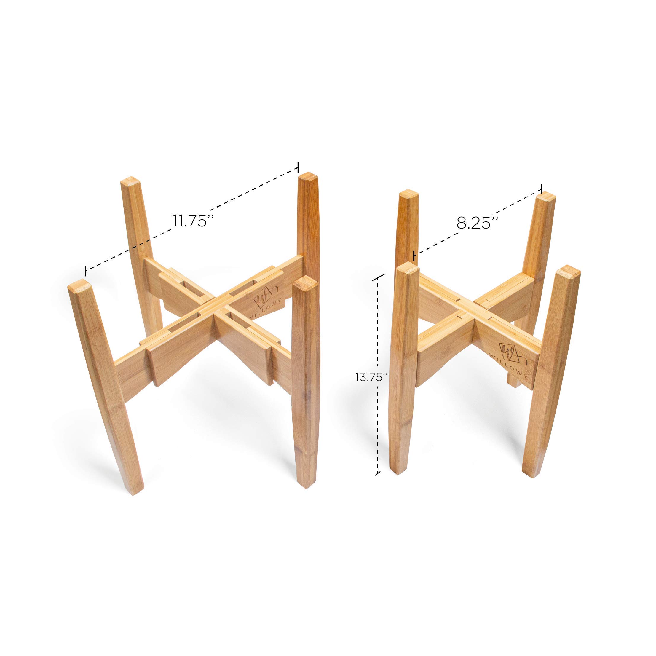 Willowy Adjustable Bamboo Plant Stand - Expandable from 8.25 Inches to 11.75 Inches - Modern & Elegant Decor - 8 to 12 inch Pot Holder - (Stand only)