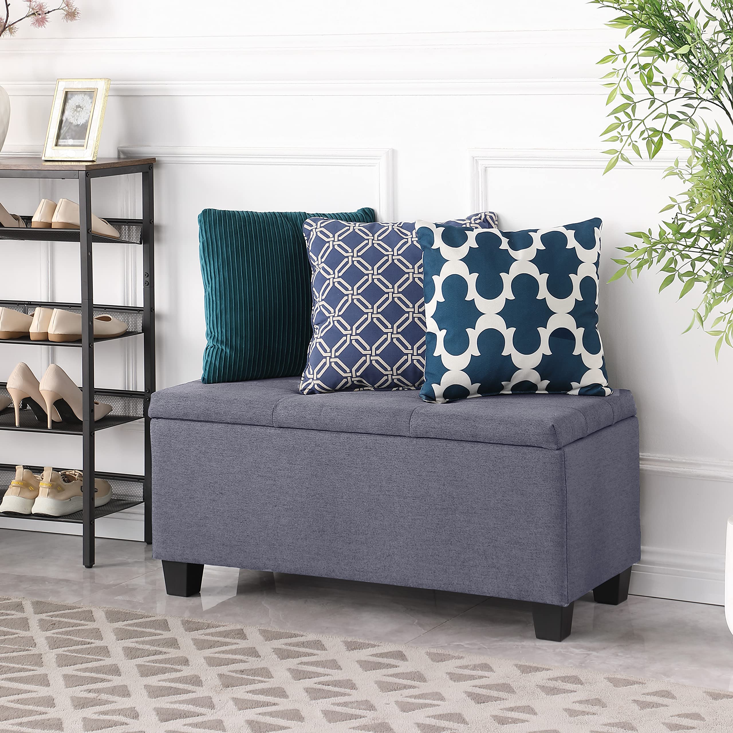 Tassullo Hinged Storage Ottoman Set of 3, 38'' Living Room Storage Bench with Thick Seating, 2pcs Small Square Dorm Stool Couch Side Foot Rest