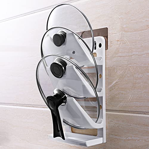 SEYFI Kitchen Shelves,Wall Mounted Pot Lid Organizer, Plastic Pot Lid Holder, Spoon Rest Rack, Cutting Boards Storage Stand, U-Shaped Slot Keeps Countertops Clean