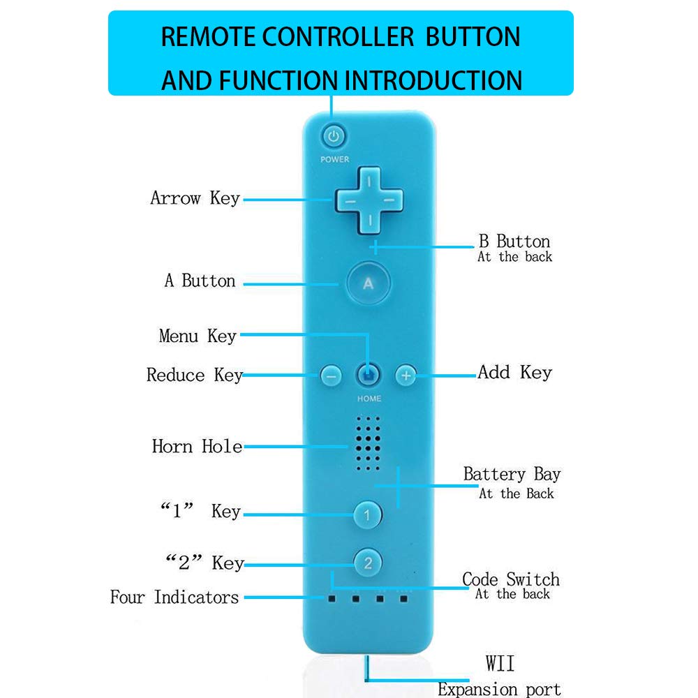 ZeroStory Remote Controller with Silicone Case and Wrist Strap Compatible for Wii Wii U Console (2 Pack, Black and Blue)