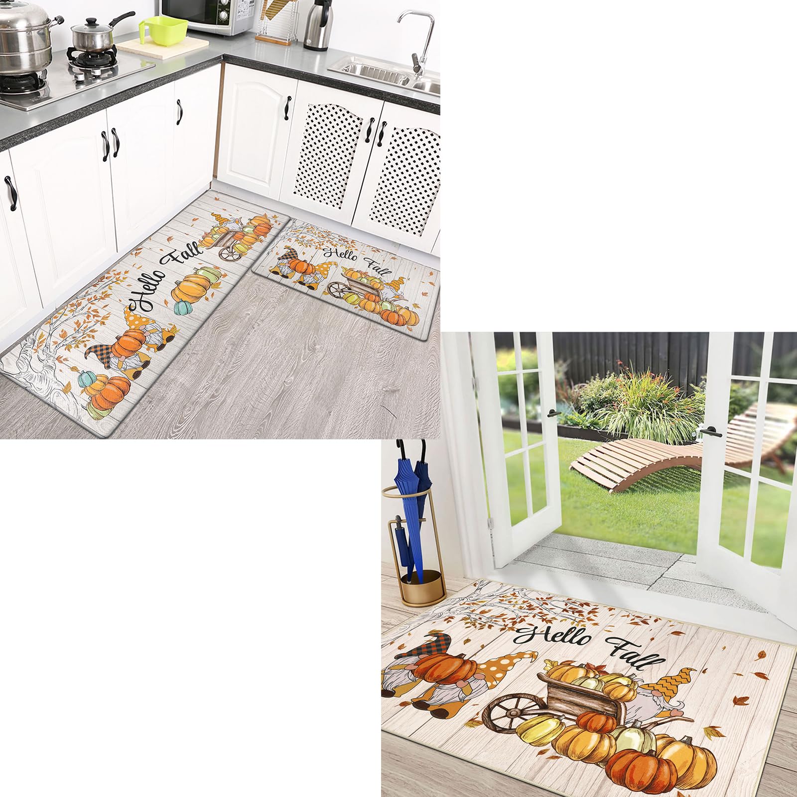 U'Artlines Fall 2Piece Anti Fatigue Kitchen Rugs and Mats+Fall Doormat 32"×48"