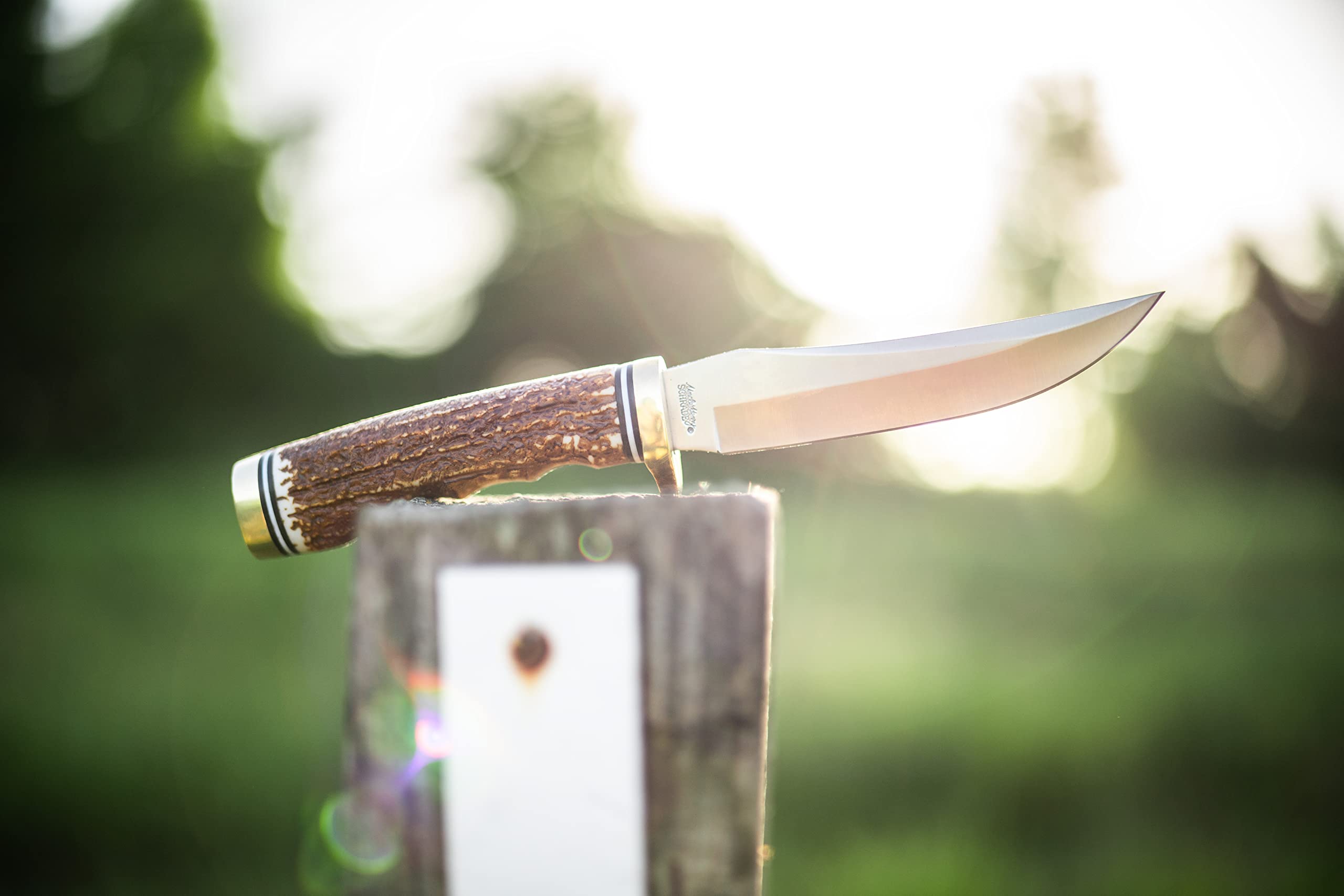 Uncle Henry 153UH Next Gen Golden Spike Knife with 5in High Carbon S.S. Fixed Blade, Staglon Handle, Sharpening Stone, and Leather Belt Sheath for EDC, Hunting, Survival, Camping, and Outdoors