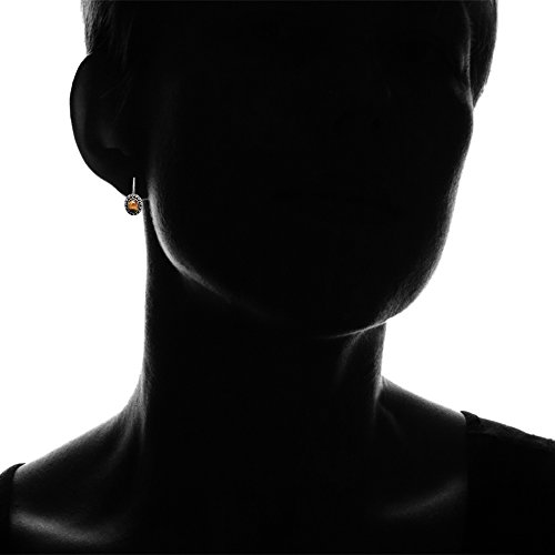 Sterling Silver Simulated Tiger's Eye Thick Oxidized Bali Bead Leverback Drop Earrings
