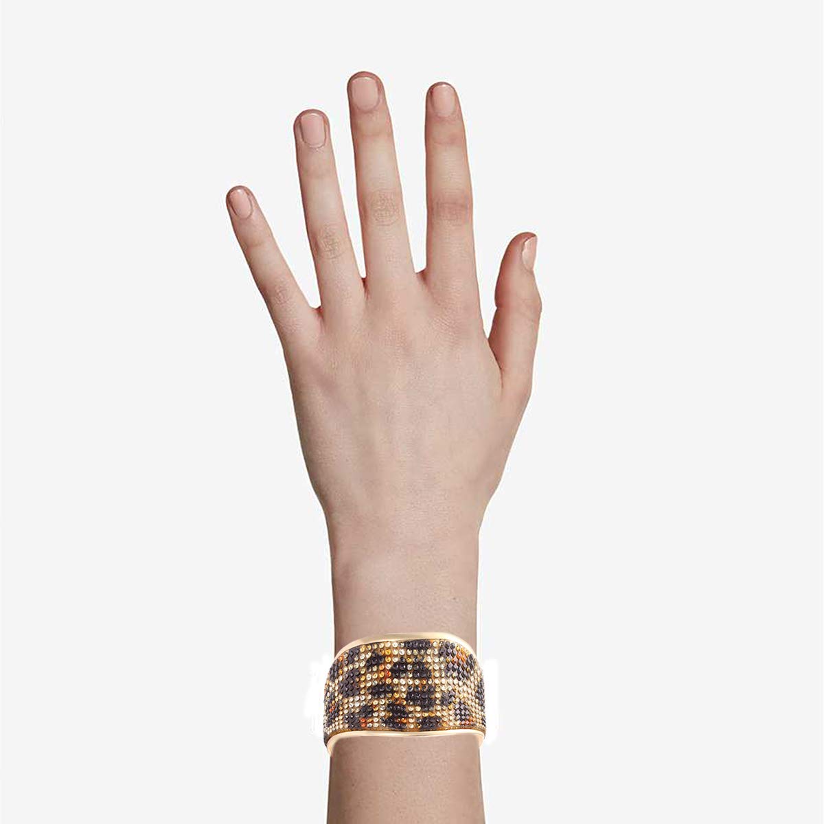 ZITULRY Diamond Rhinestone Cuff Bracelet for Women Leopard Print Gems Wide Open Bangle Bracelet (Crystal Cuff)