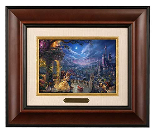 Thomas Kinkade Disney Beauty and the Beast Dancing in the Moonlight Gallery Wrapped Canvas Art | Wall Art Decor | Certificate of Authenticity Included, Brushwork (Burl Frame) 10" x 12