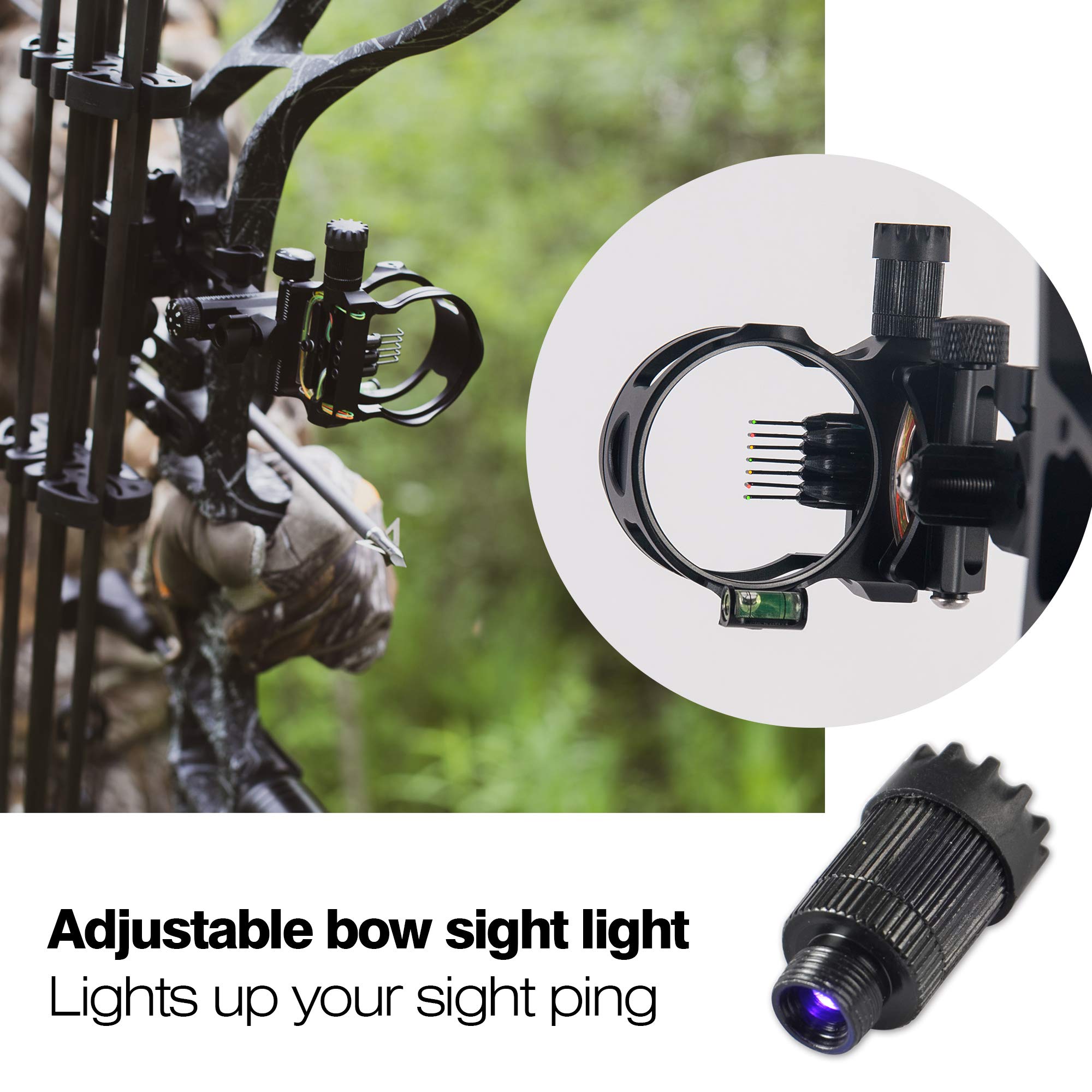 TOPOINT ARCHERY CNC Aluminum 5 Pins Or 7 Pins .019" Tool-Less Bow Sight with Micro Adjust Detachable Bracket LED Sight Light Left and Right Hand (PRO 7 PINS, Black)