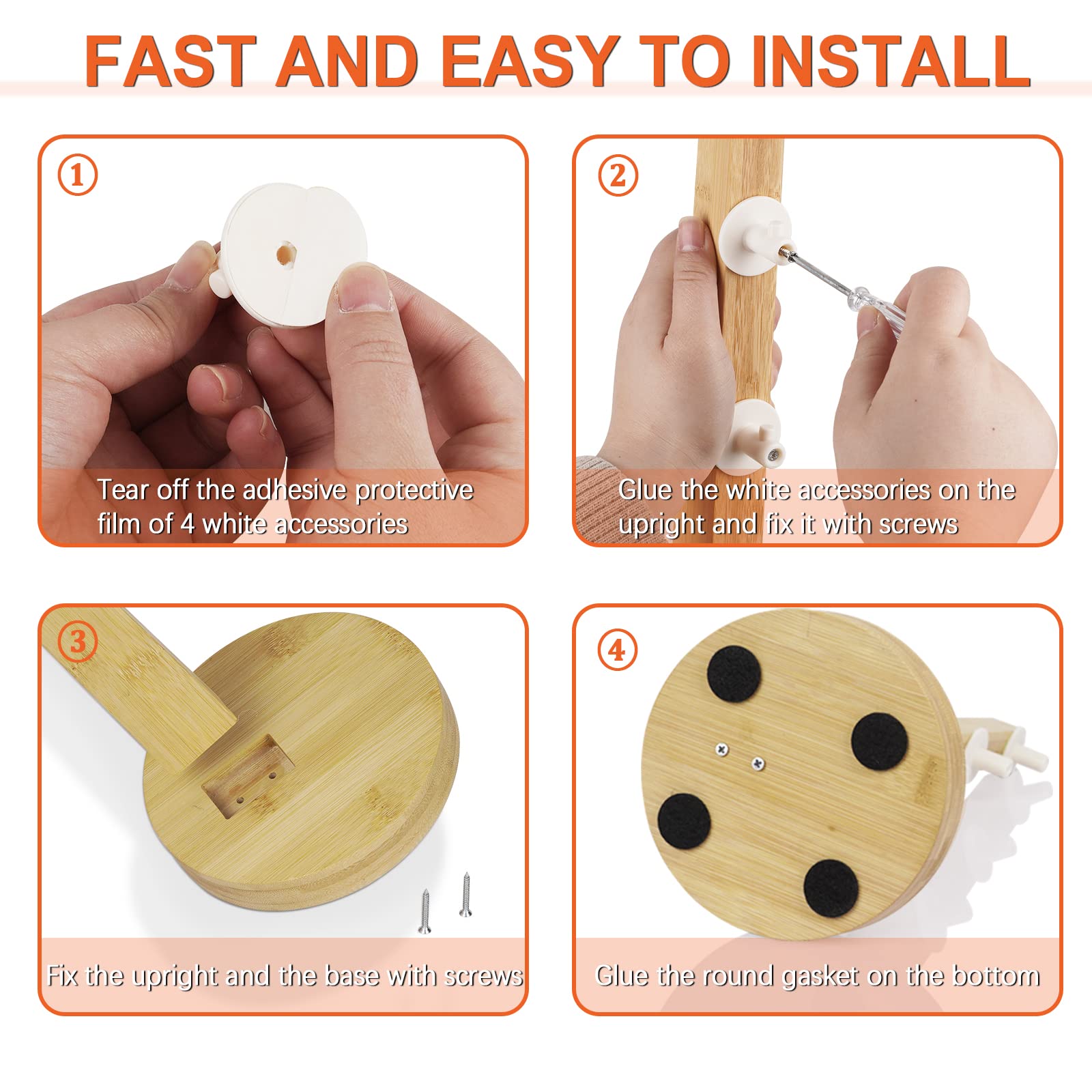 Trycooling Stand Mixer Attachment Holder Wooden Stand Mixer Holders with 4-Pack Hooks Kitchen Accessories Organizer for Space Saving Storage Dough Hook Flex Edge Beater