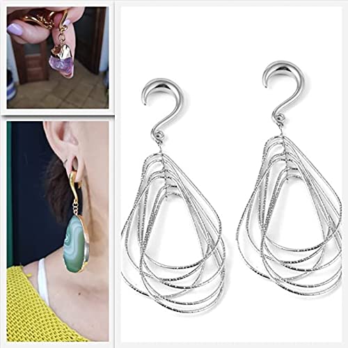 Vankula 3 Pairs DIY Ear Weight Hook for Ear Piercing Jewelry Stainless Steel Plugs Dangle Ear Pierced Expander Gauge