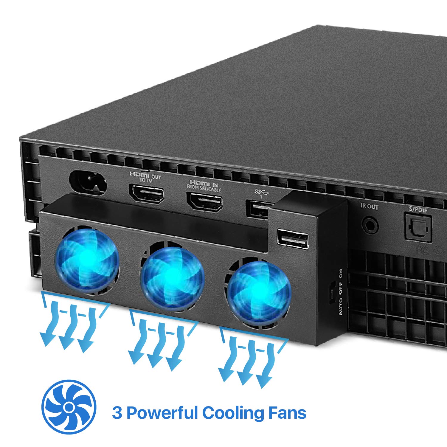TNP USB Cooling Fan Attachment for Xbox One X, USB Powered External Smart Auto Cooler System w/ 3 High-Speed Fans & 1 Charging/Data Syncing USB 2.0 Port
