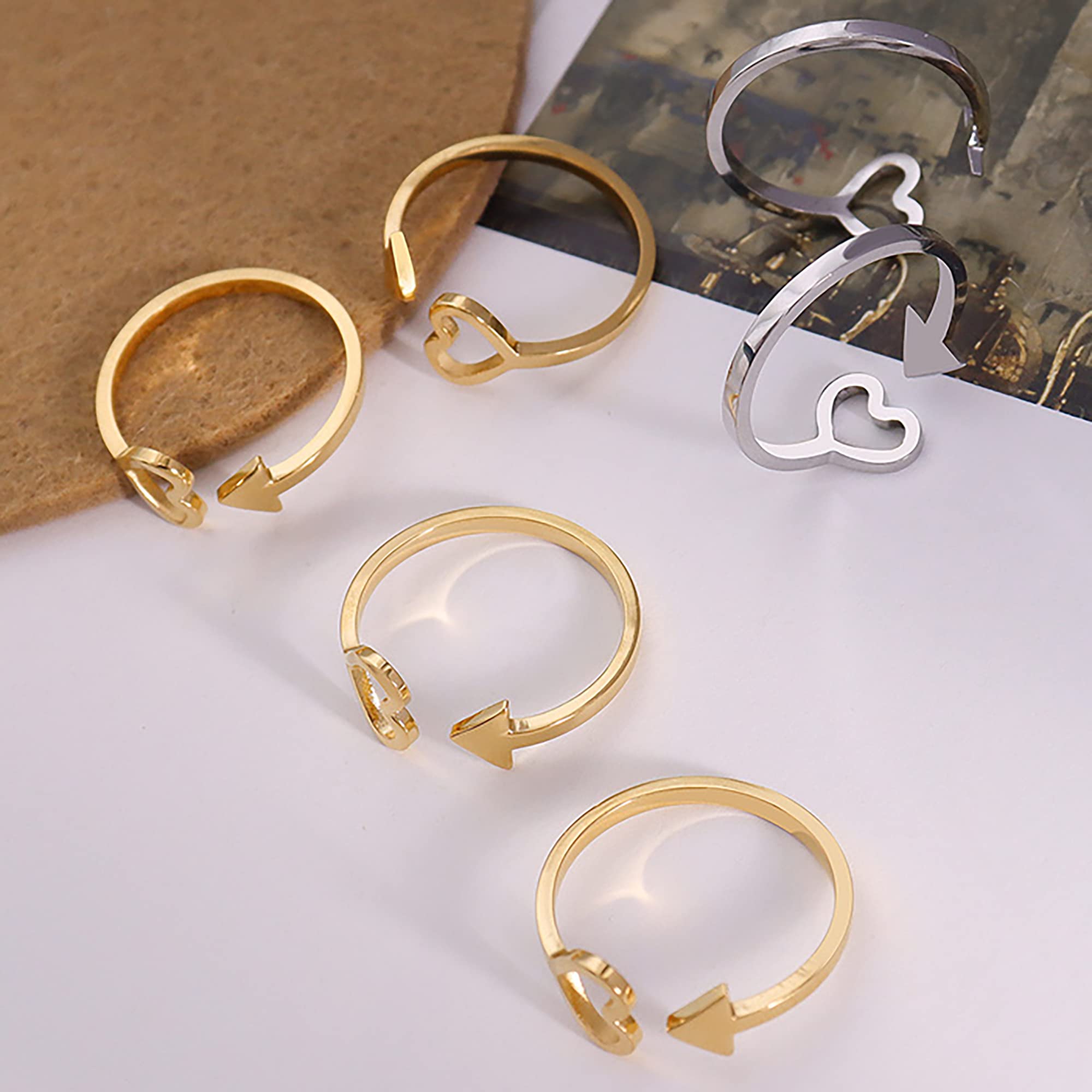 venuspearl Gold Rings for Women 18K Gold Plated Rings Adjustable Open Rings Statement Jewelry Size 7-8 (Style G Gold)