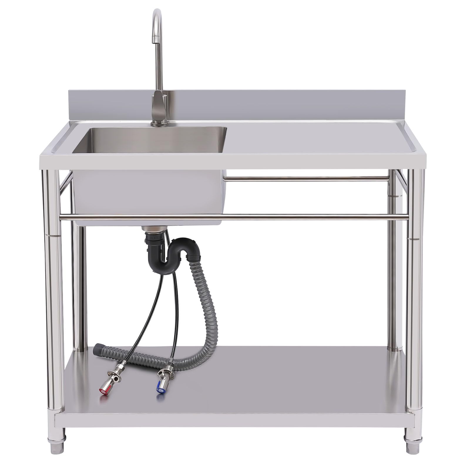 Stainless Steel Sink, Free Standing Single Bowl Commercial Kitchen Sink Kitchen Sink with Faucet & Shelf Kitchen Prep Outdoor Unity Sink for a Laundry Room Garage 31.5β x 39.37β x 19.68β