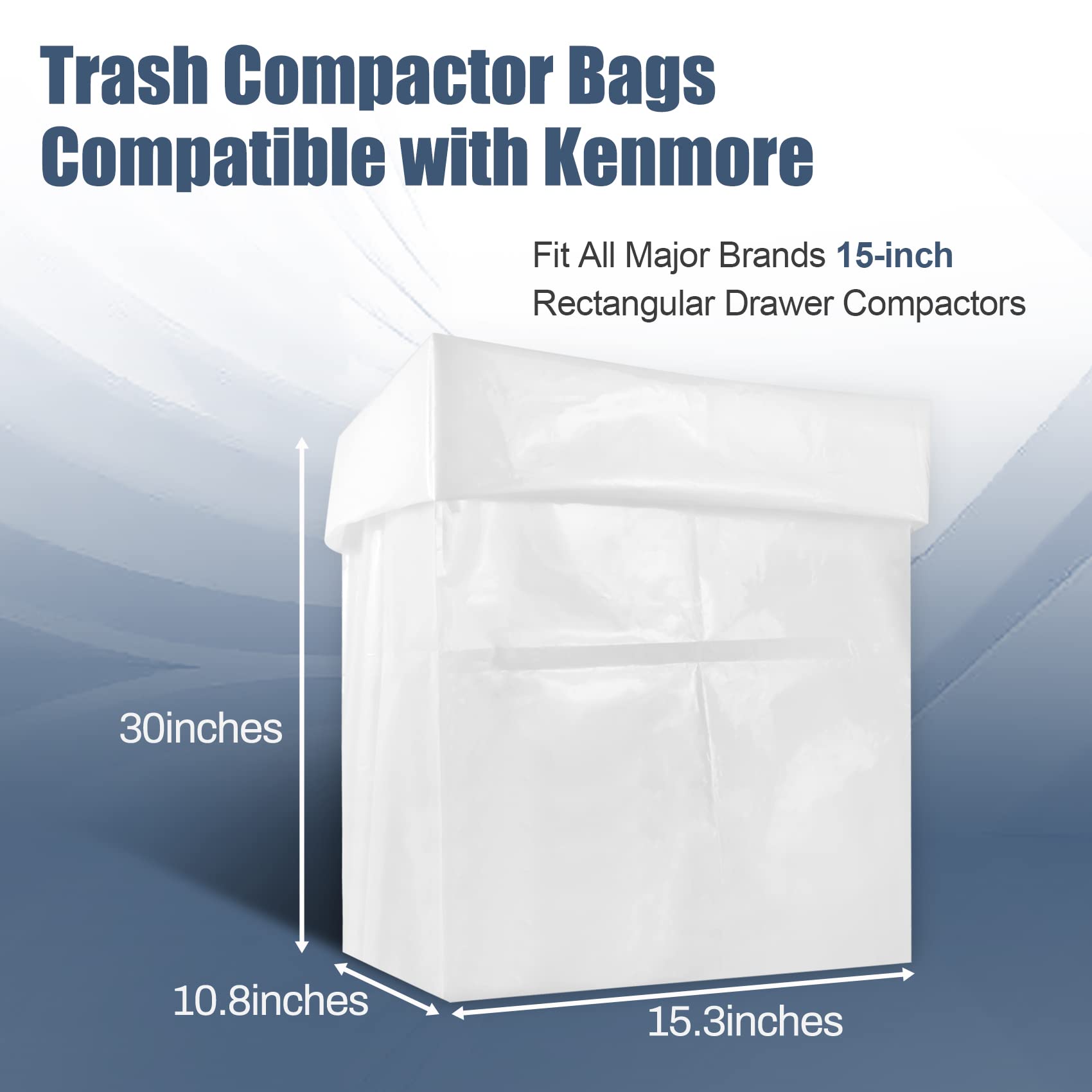 Upgraded 15-inch Heavy Duty Trash Compactor Bags, Compatible with Kenmore Compactor, Fits Kenmore and Other 15-inch Rectangular Drawer Compactors, pack of 60 Bags, White Plastic Trash Compactor Bags
