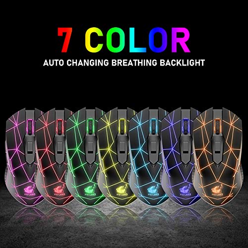 ZIYOU LANG X9 Wireless Gaming Mouse with 2.4Ghz USB Receiver Rainbow RGB Backlight Adjustable DPI Silent Click Rechargeable Ergonomic 7 Button for Computer Laptop PC Mac Gamer Office Use(Star Black)