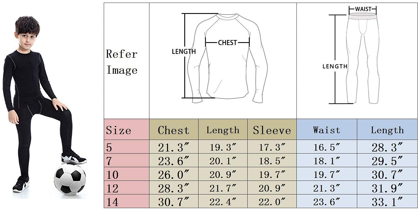 SANKE Boys Soccer Practice Long Sleeve Shirt & Pants 2PCS Compression Set, Black, 10