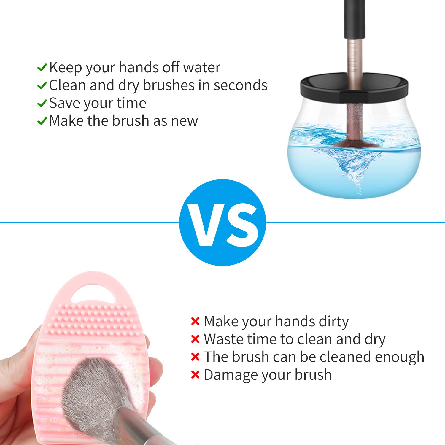 Senbowe Upgraded USB Makeup Brush Cleaner and Dryer Machine, Electric Cosmetic Automated Makeup Brush Spinner, Cleaning Solution Tool, 13 Collars, Wash and Dry in Seconds, Rechargeable Brush Cleaner