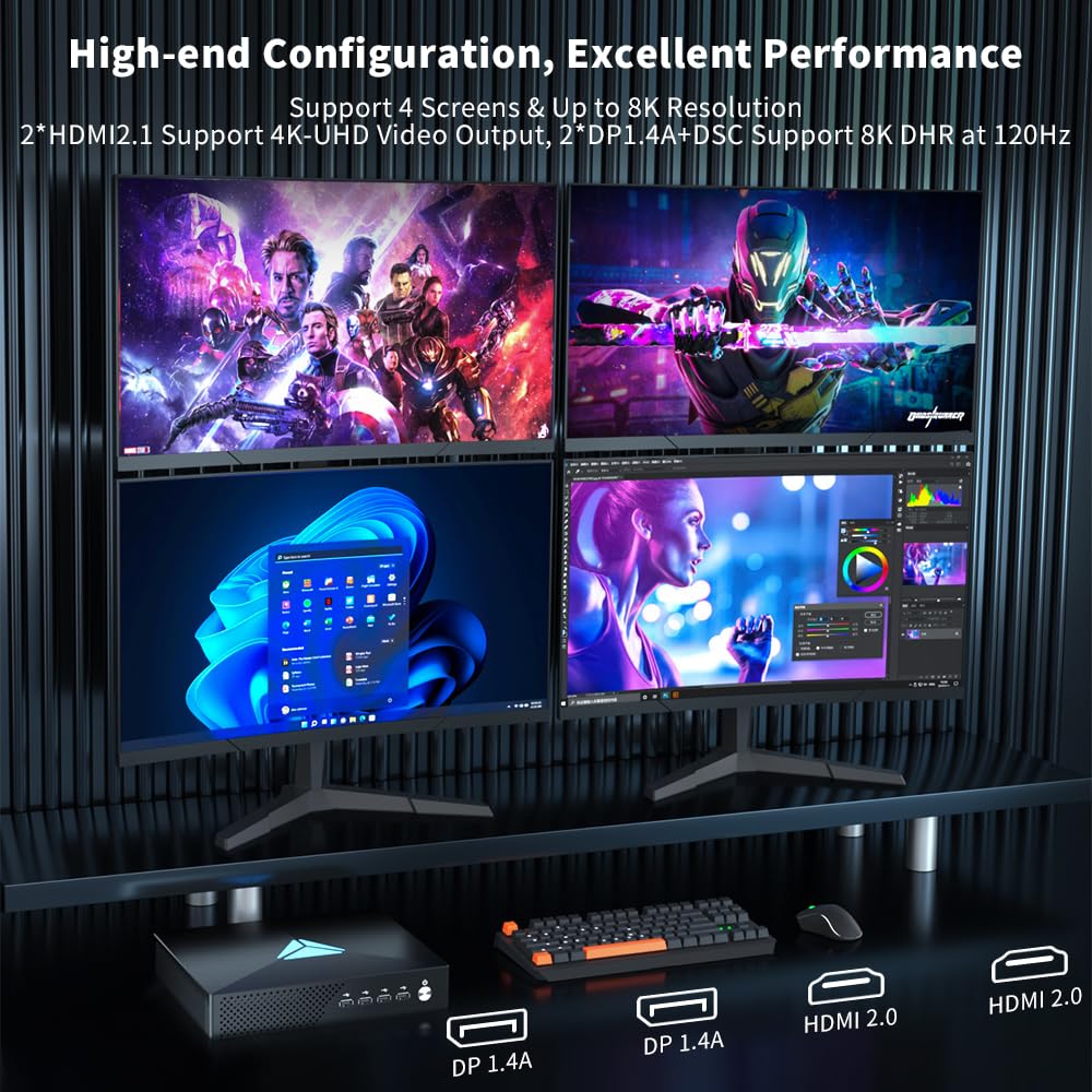 Thdeukoty Mini Desktop PC i9-9900KF Windows 11 Pro, Gaming Computer GeForce RTX3050 8G, 32G DDR4 RAM 128G NVME SSD 1T HDD, 8K, HDMI*2, DP*2 Four Display, WiFi6 Bluetooth 5.1 for Gaming/Design
