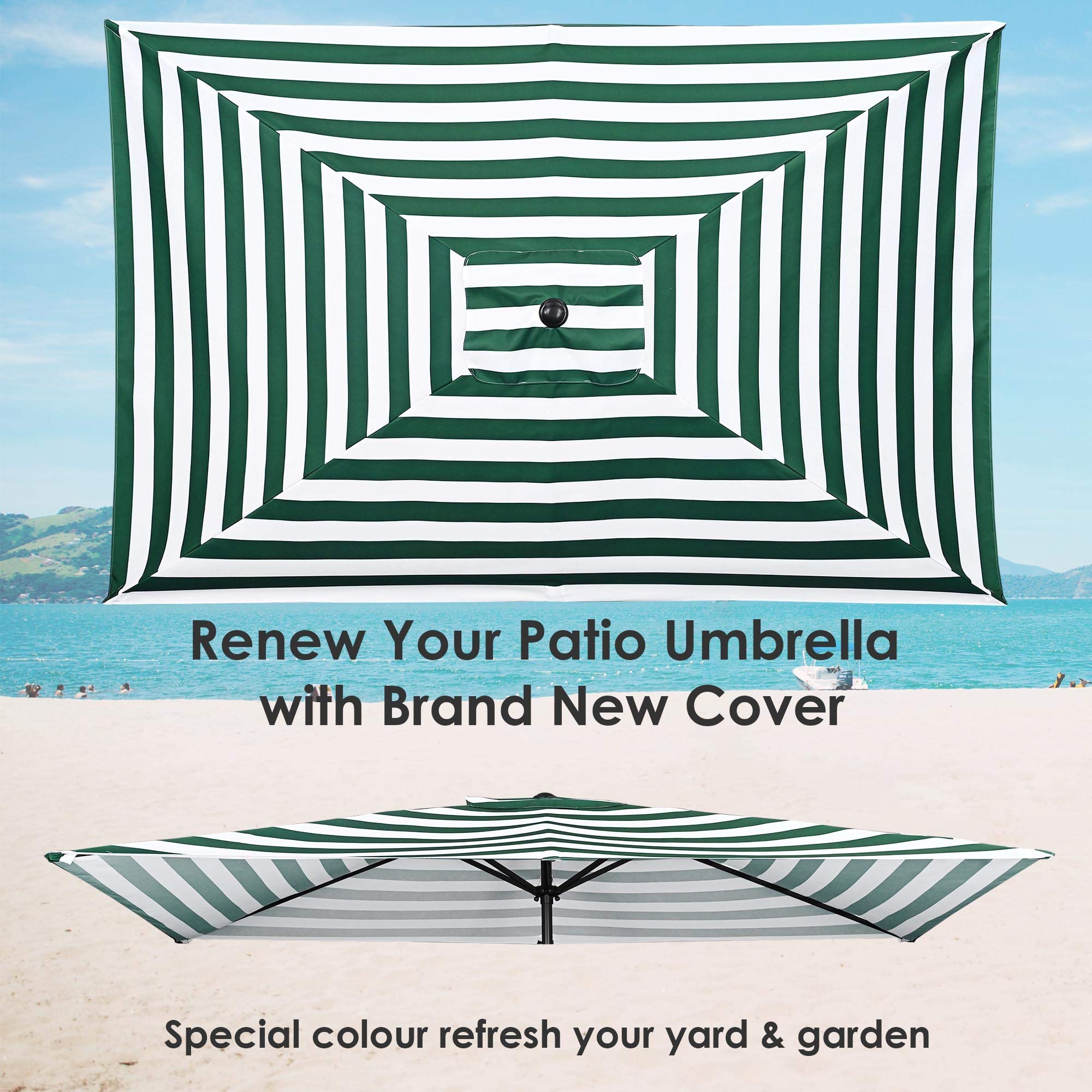 Yescom 10x6.5 Ft Patio Umbrella Replacement Canopy Market Table Top Sunshade Cover Home