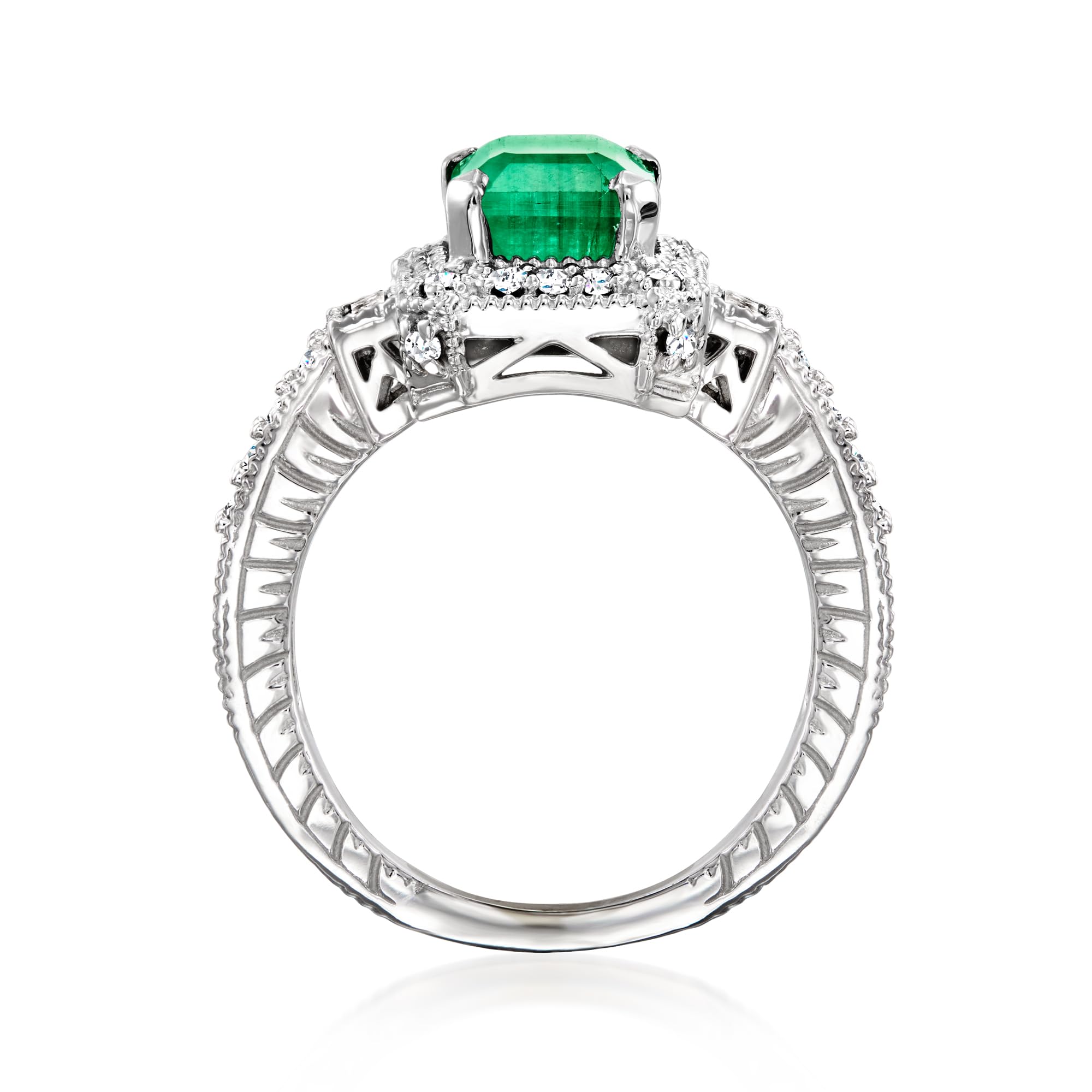 Ross-Simons 2.00 Carat Emerald and .50 ct. t.w. Diamond Ring in 14kt White Gold. Size 6