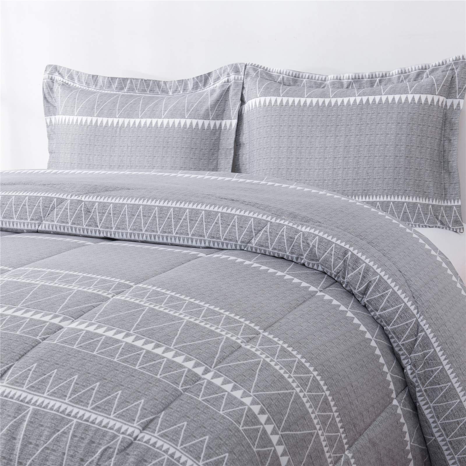 Shatex Twin Comforter (90x68Inch) 2 Pieces All Season Bedding Twin Comforter Set for Boys,Gray Striped Ultra Soft 100% Microfiber Polyester,Grey Twin Comforter with 1 Pillow Sham(20x26Inch)