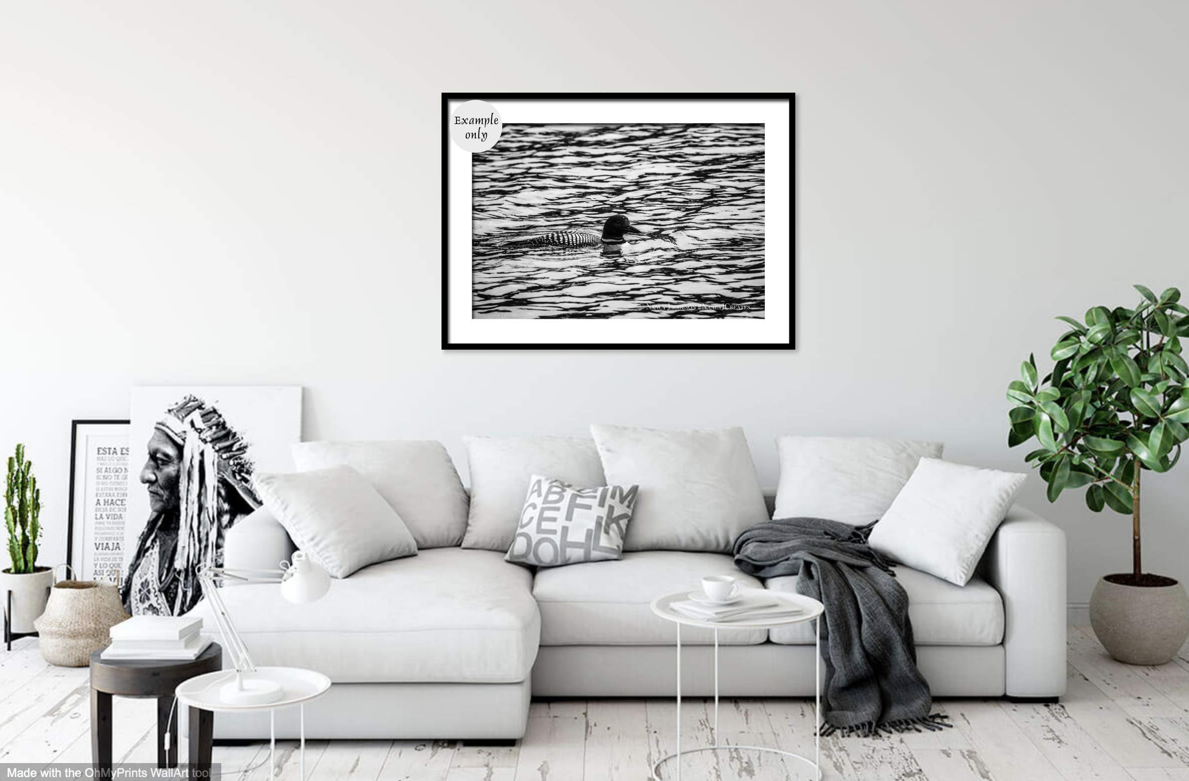 Swimming Loon on Water Bird Photography Unframed Black and White Print Nature Photo Silver Gray Wall Art Monochrome Home Decor