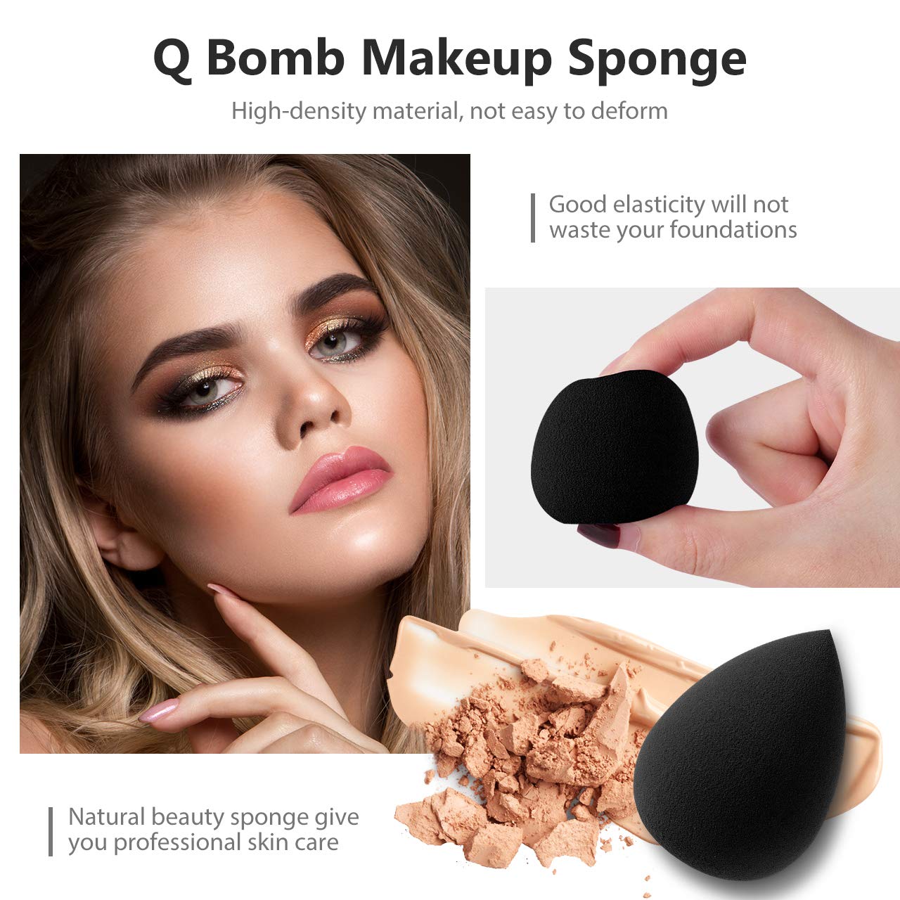 Syntus Makeup Sponge Set, 10 Pcs Beauty Foundation Sponges Blending Latex-free Washable Cosmetic Blender Applicator Puff, Flawless for Powder Liquid Cream, Black