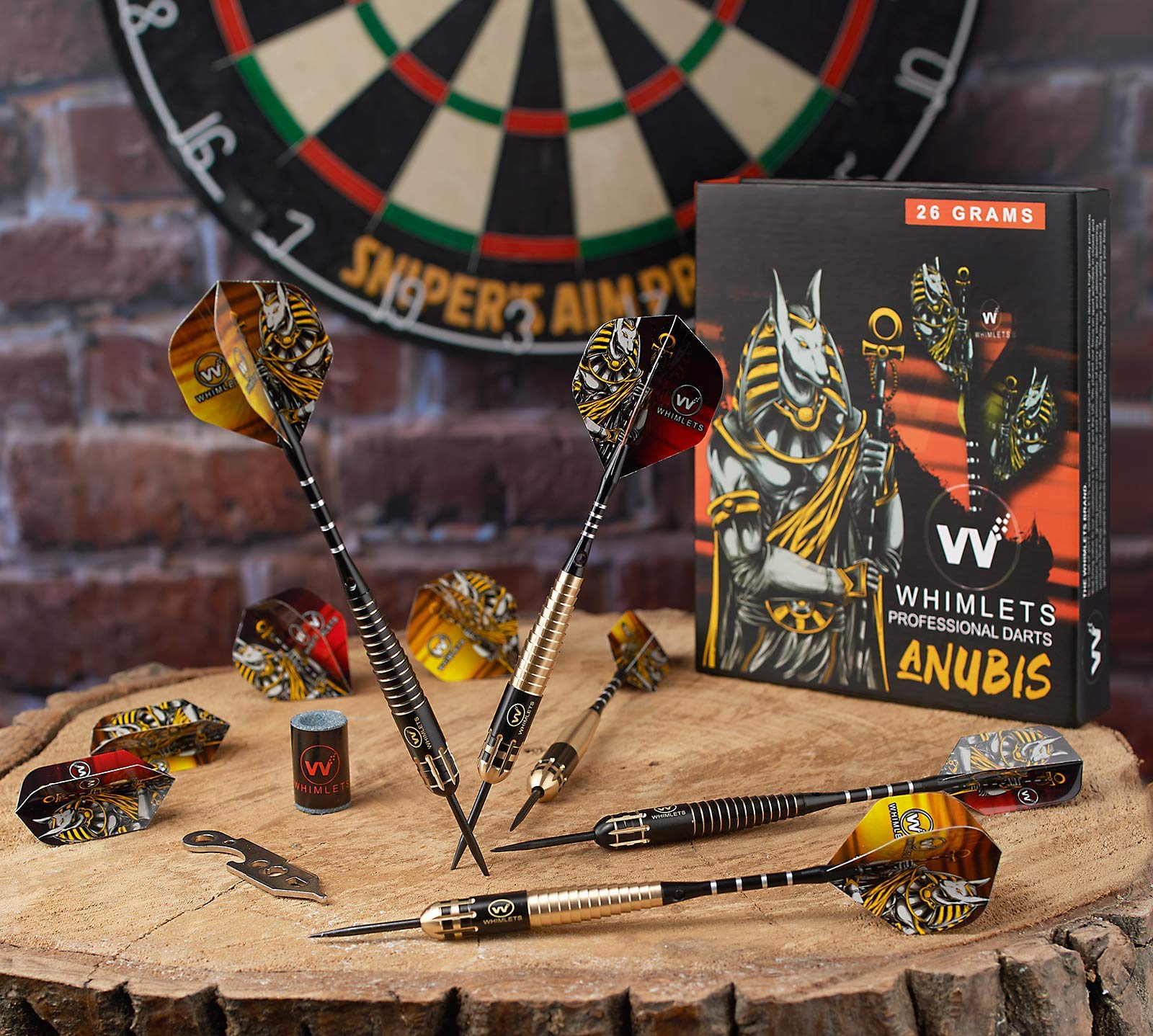 Whimlets Darts Metal Tip Set - Darts Steel Tip Set Professional with Brass Barrels, Professional Darts with Extra Aluminum Shafts, Flights + Dart Tool and Sharpener + Pro Darts Guide and Gift Case