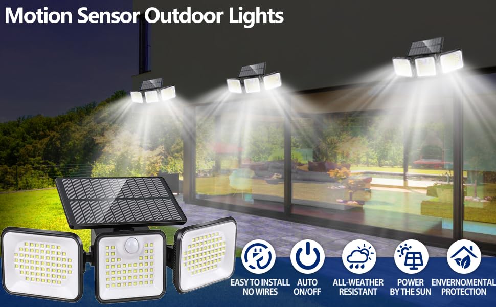 Sunenvoy Solar Lights Outdoor with Motion Sensor, Dual Head Security Lights Solar Powered, 30 LED Flood Light Motion Detected Spotlight for Garage Yard Entryways Patio, IP65 Waterproof