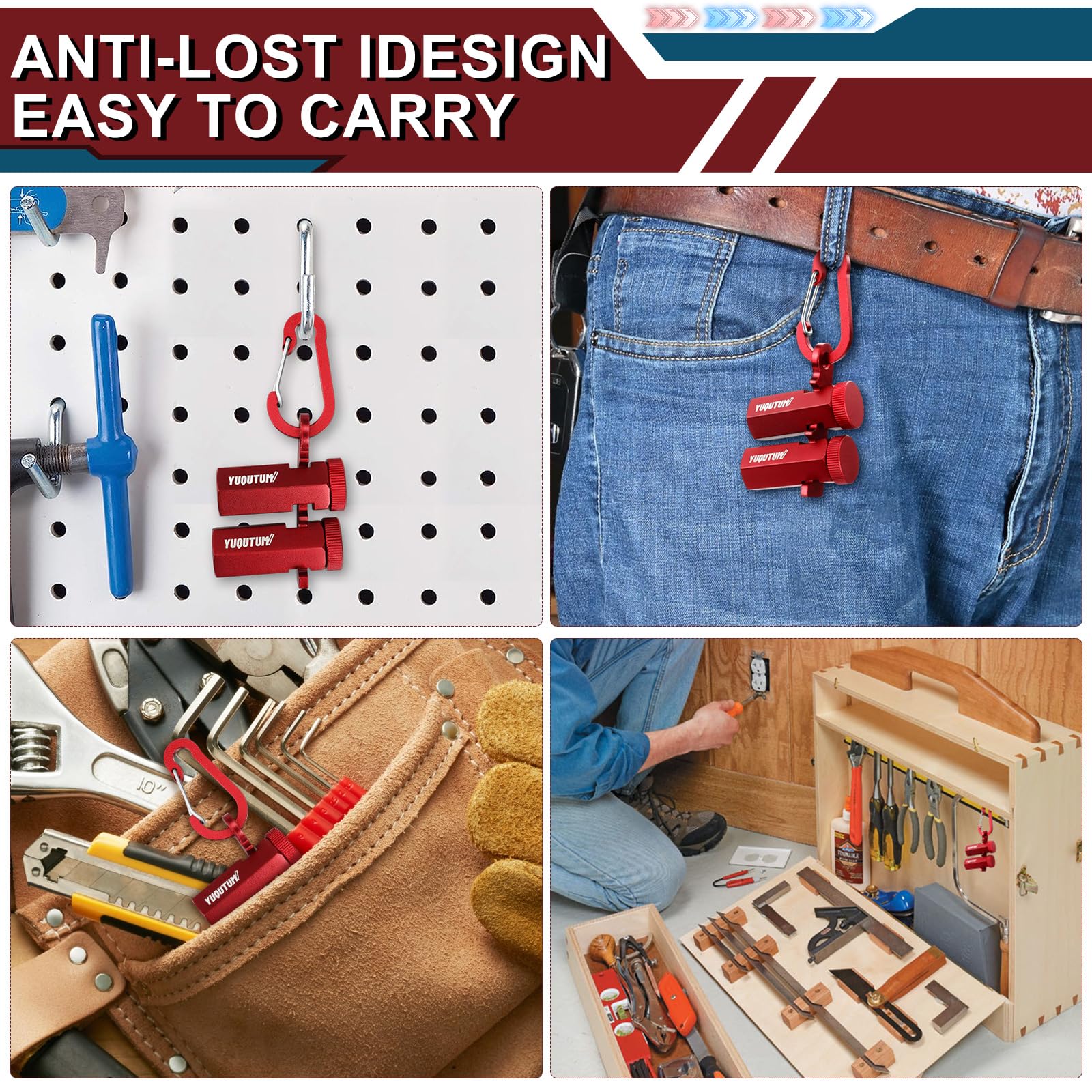 Tall Stair Gauges for Framing Square with Holder and Carabiner, Stair Gauge Knobs Tool for Layout Attachment Framing Jigs, Squares Stair and Rafter Gauge Clamps, Red
