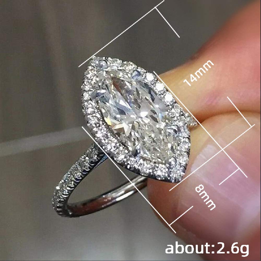 XIALV 1.95 Carat Plated Silver Marquise Cut Cubic Zirconia CZ Statement Halo Art Deco Cluster Engagement Ring Jewelry Gift for Women (US Code 6)