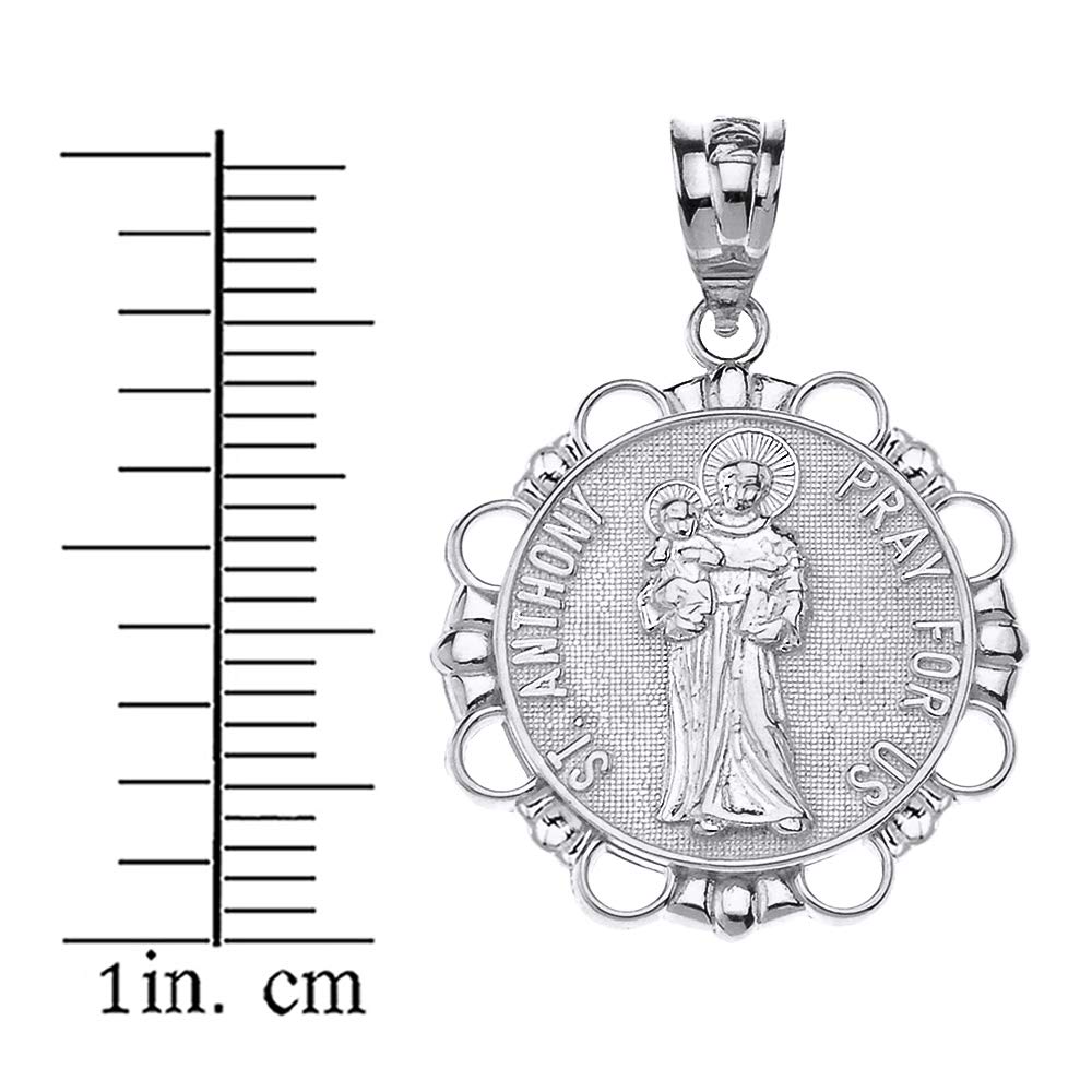 Sterling Silver Round Saint Anthony Patron of Lost Articles Catholic Medal Pendant