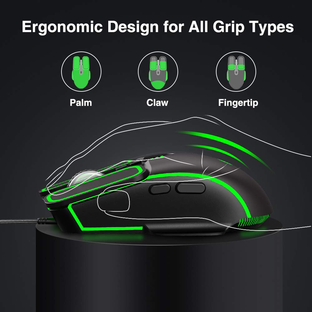 VersionTECH. Gaming Mouse [7200 DPI] [RGB Breathing Light] [7 Buttons] Wired Computer Mouse PC Desktop Laptop USB Mice Optical Gamer Mouse for Windows 7/8/10/XP/Vista Linus