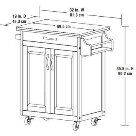 White Kitchen Island Cart with Wheels Wood Top Storage Cabinet Drawer Towel Holder Spice Rack Rolling Utility Shelf Furniture Table Home Office Bar Rack Cupboard