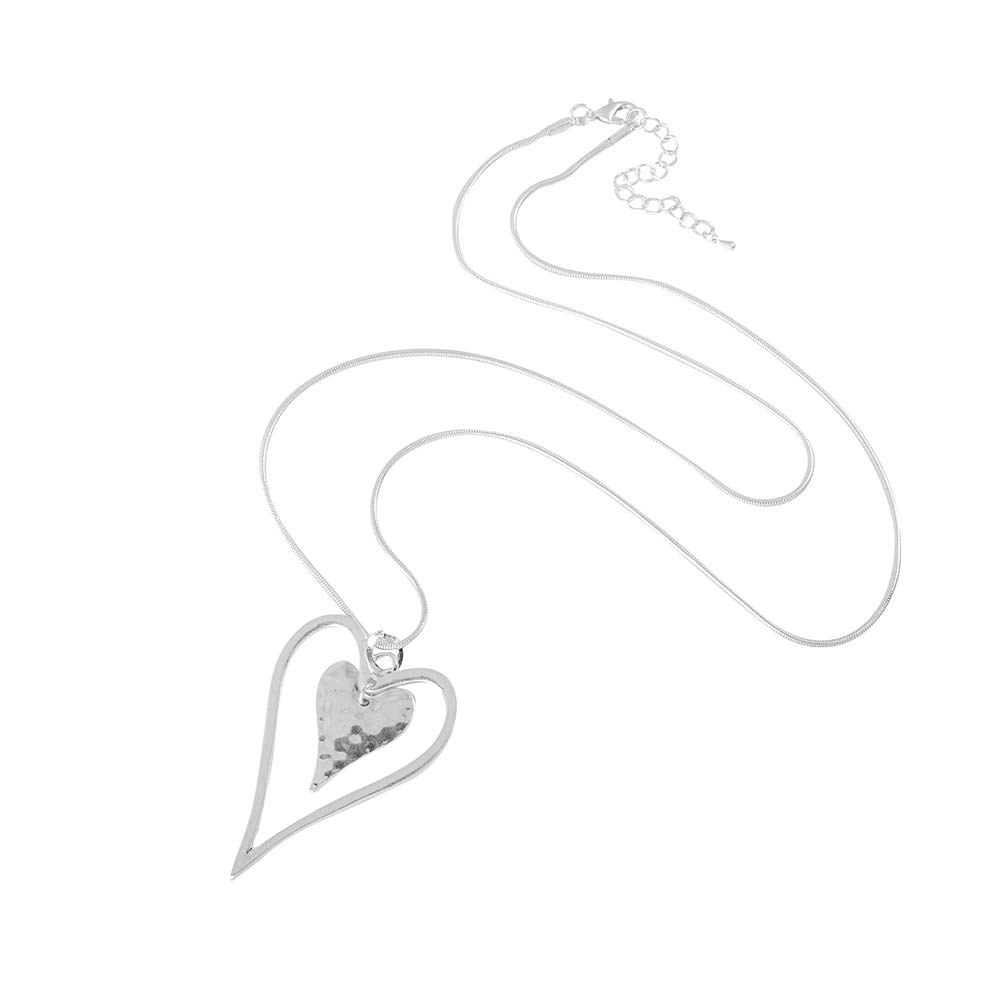 welbijoux Long Heart Necklace for Women Silver Chain Pendant Y Necklace Set Statement Pendant Chic Jewelry With Gifts Box