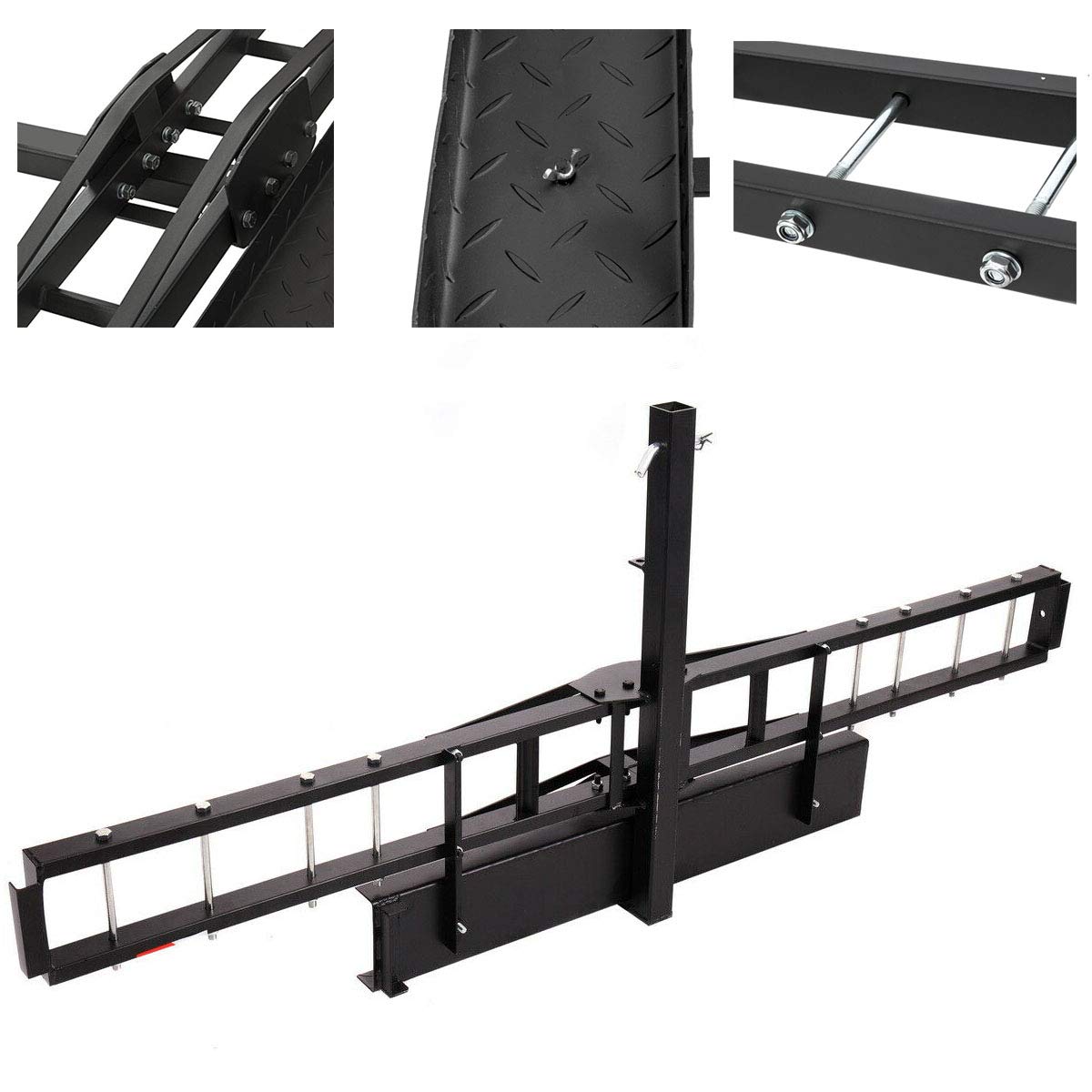 W4-moto 500 lb Motorcycle Scooter Dirtbike Steel Carrier Hauler Hitch Mount Rack with Loading Ramp 2" Receiver Mount