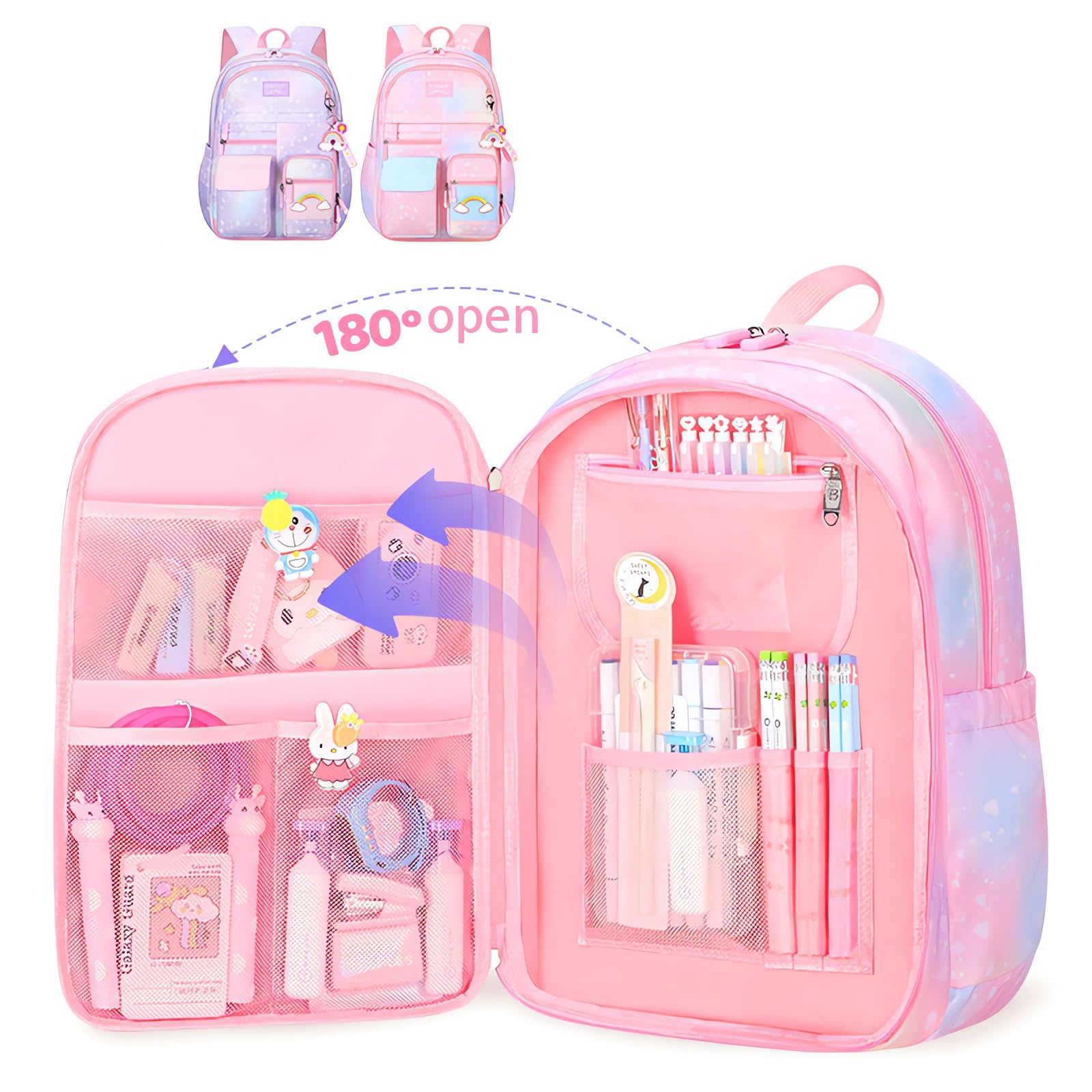 Uamdrup Purple Rainbow Unicorn Backpack For Girl,16Inch Waterproof Lightweight Durable Elementary Schoolbag With Pencil Case Tote Bag