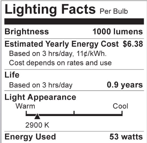 Satco S2407 53 Watt (75 Watt) 1050 Lumens A19 Halogen Warm White 3000K Soft White Light Bulb, 2-Pack